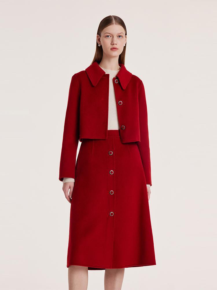 GOELIA Tencel Wool Crop Jacket And Half Skirt Suit in Red | Lyst