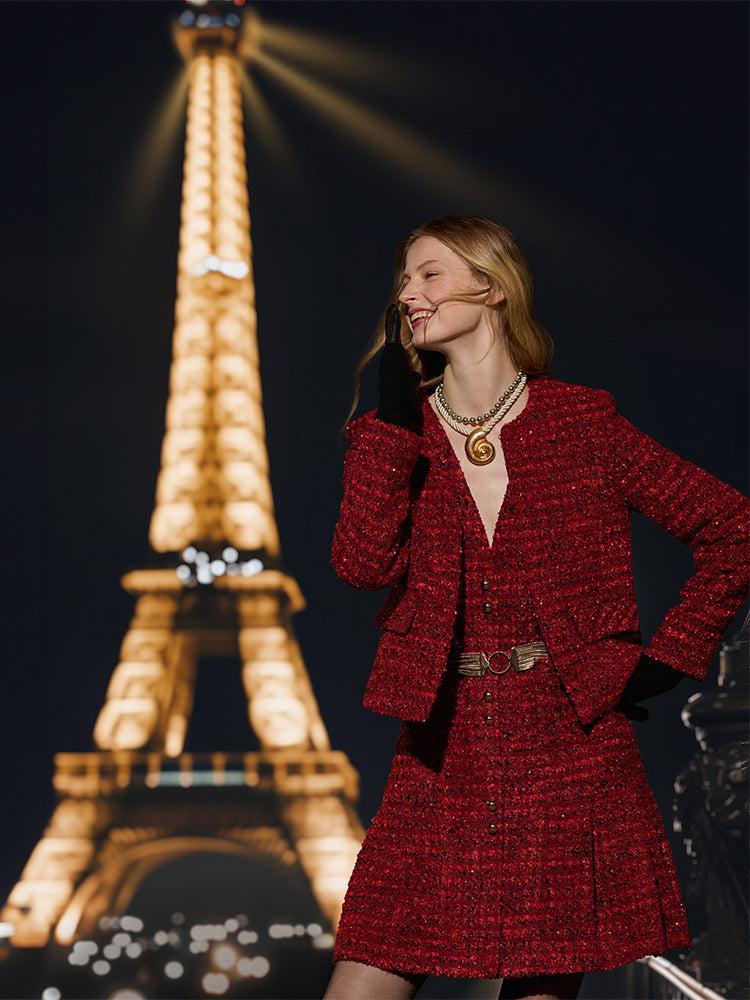 GOELIA Wool Blend Tweed Crop Jacket in Red | Lyst