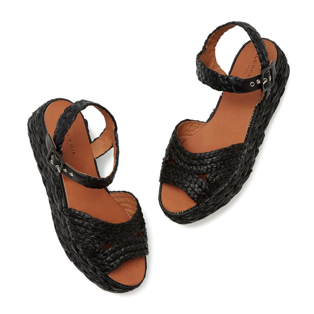 Clergerie Leather Aude Raffia Flatform Sandals in Black Raffia (Black ... Clergerie Leather Aude Raffia Flatform Sandals in Black Raffia (Black ...