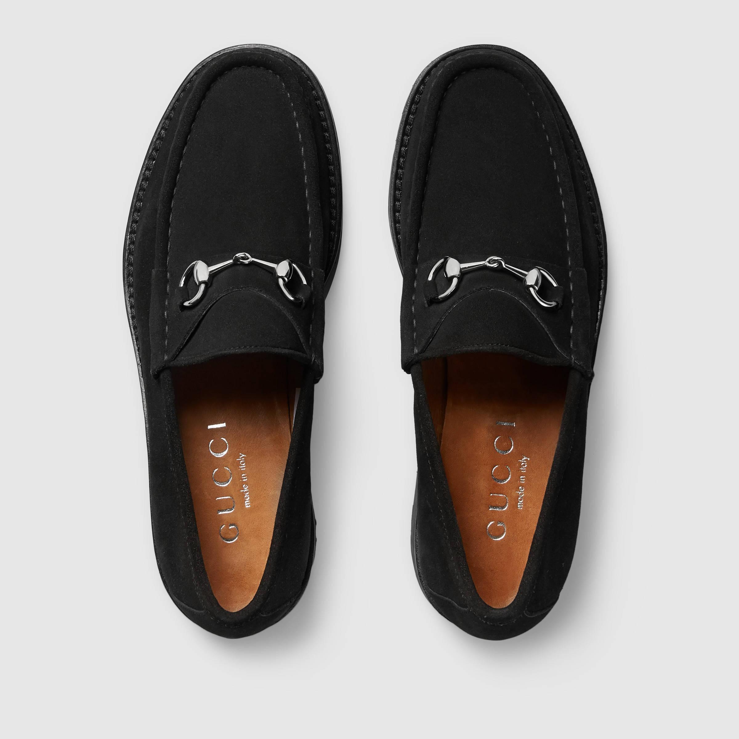 Gucci Men's Horsebit Suede Loafer in Black Suede (Black) for Men - Lyst