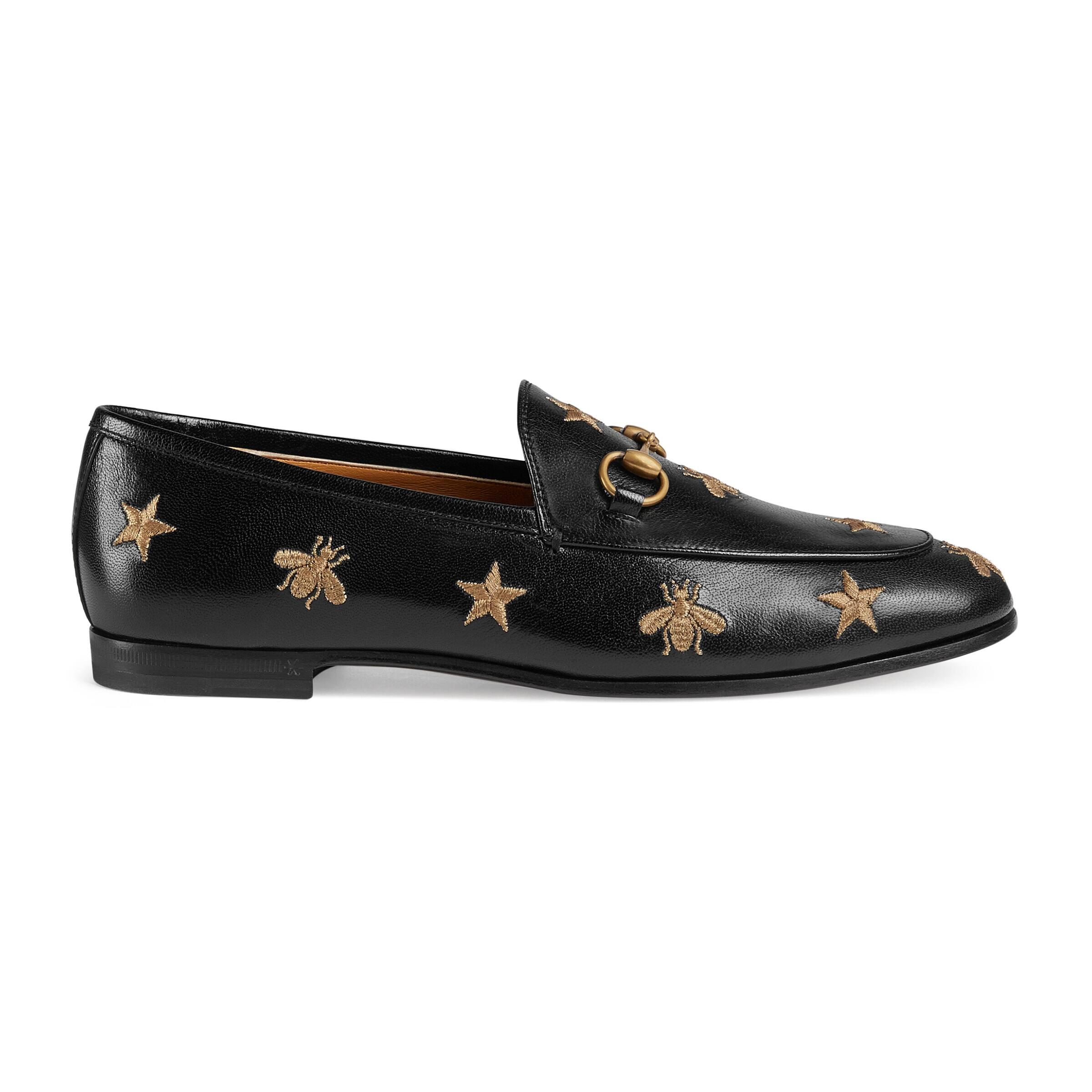 Gucci Jordaan Embroidered Leather Loafers in Black | Lyst