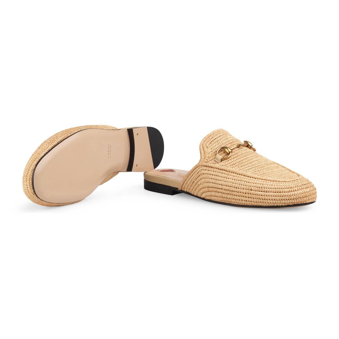 Gucci Leather Princetown Raffia Slipper in Beige (Natural) - Lyst