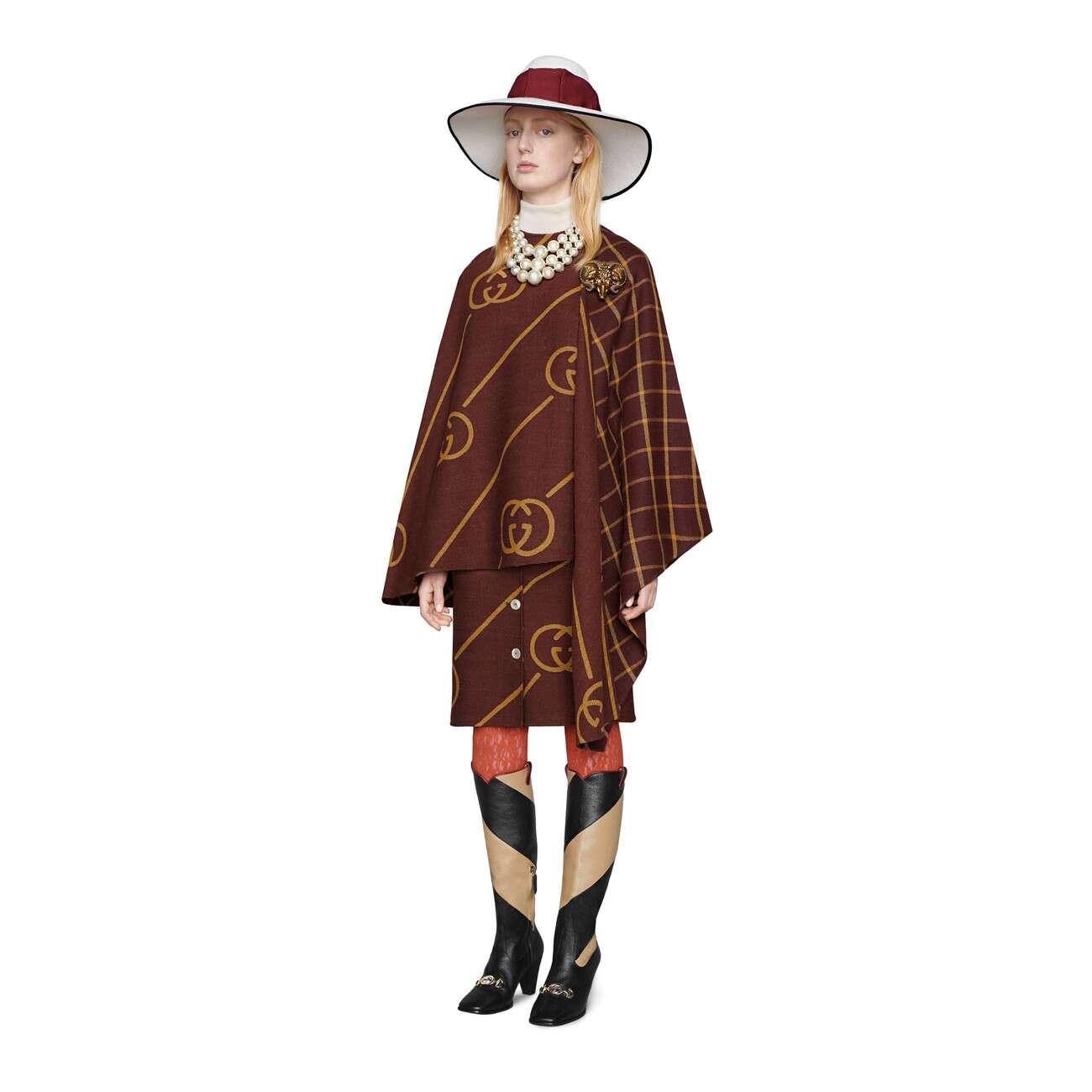 Gucci Interlocking G Asymmetric Cape in Bordeaux (Brown) - Lyst