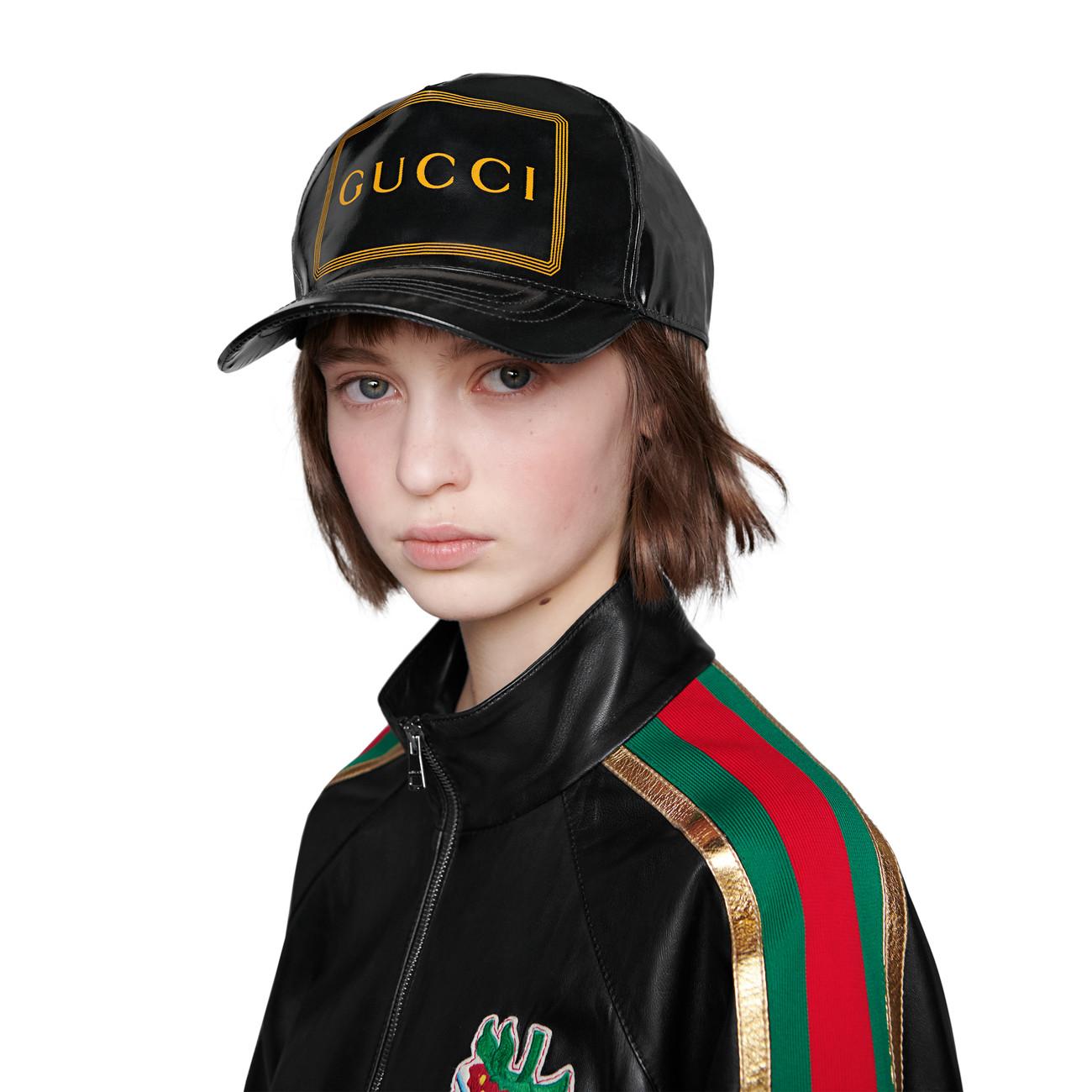 Gucci Cotton Baseball Hat With Frame Print in Black for Men - Lyst