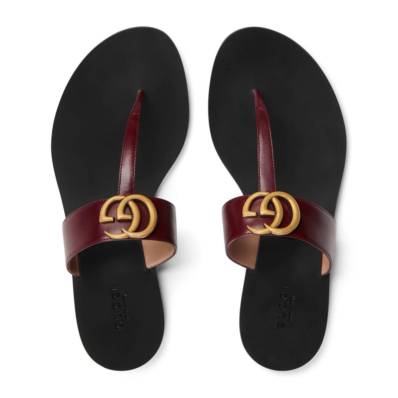 Gucci Leather Thong Sandal With Double G in Red - Lyst