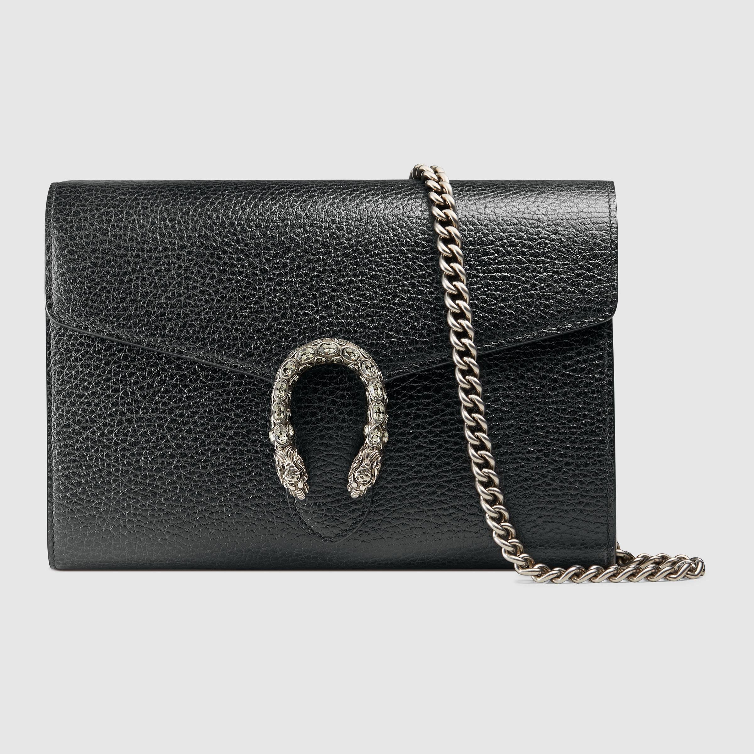 Gucci Dionysus Leather Mini Chain Bag in Black | Lyst