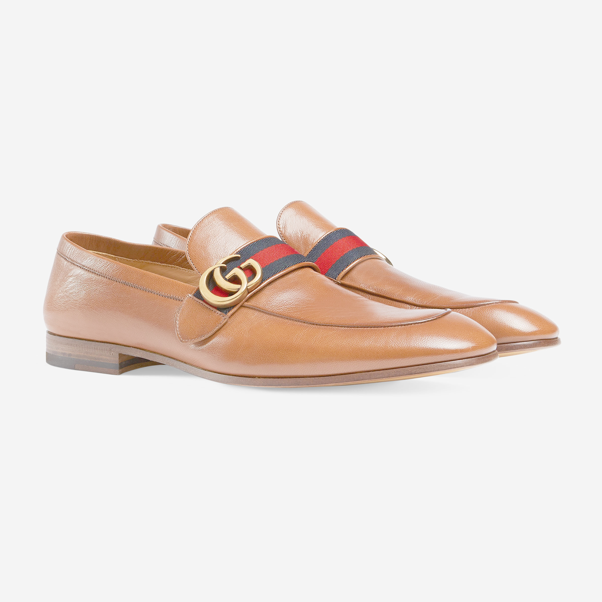 Gucci Leather Loafer With Gg Web in Brown for Men (cuir color leather ...