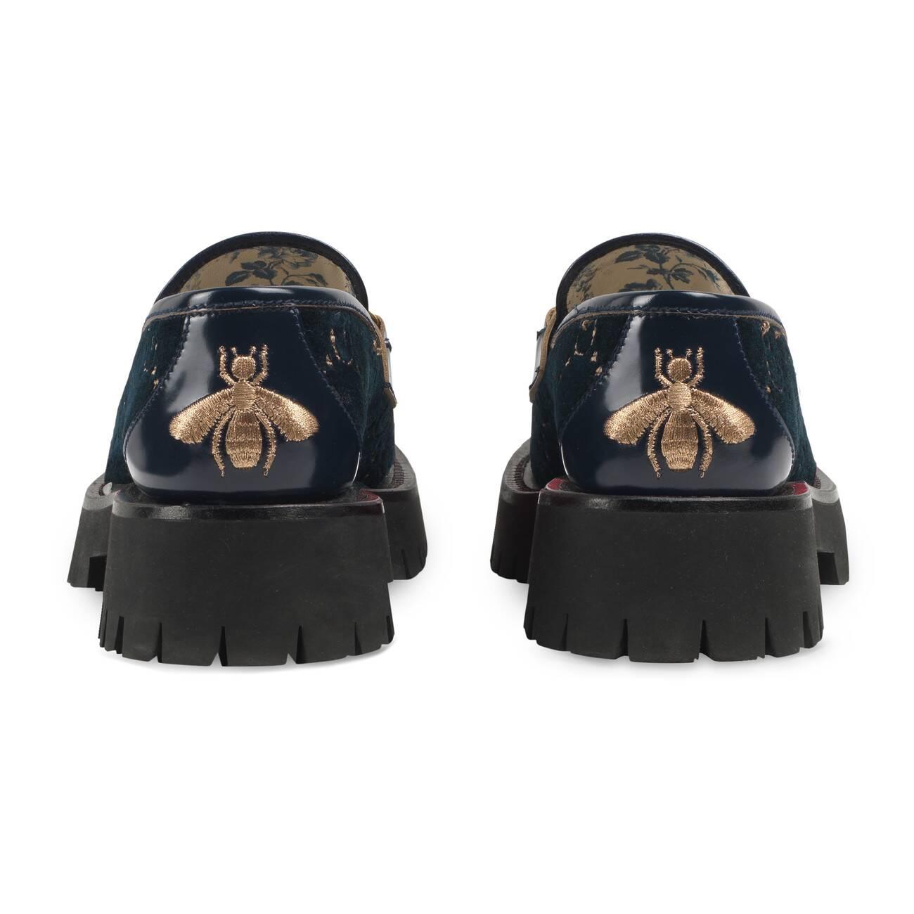 Gucci GG Velvet Lug Sole Loafer in Blue - Lyst