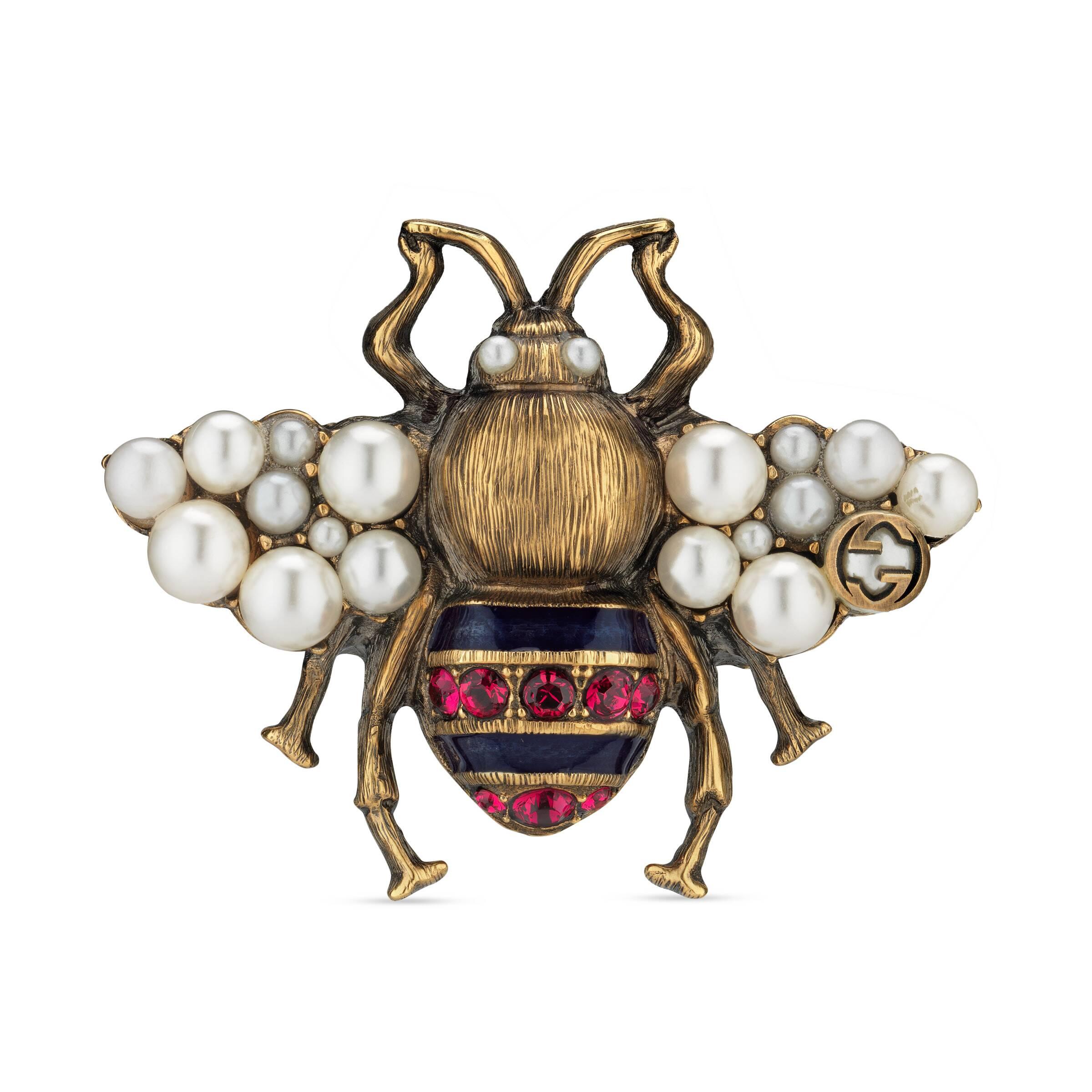 Gucci Bee Ring With Crystals And Pearls in Metallic | Lyst