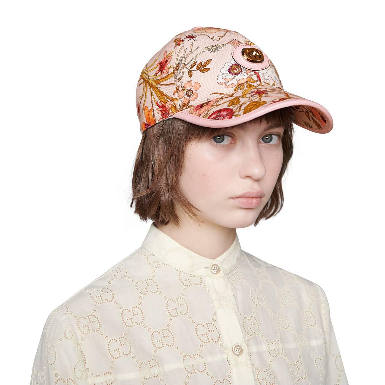 Gucci Cotton Logo Floral Baseball Cap in Pink for Men - Lyst