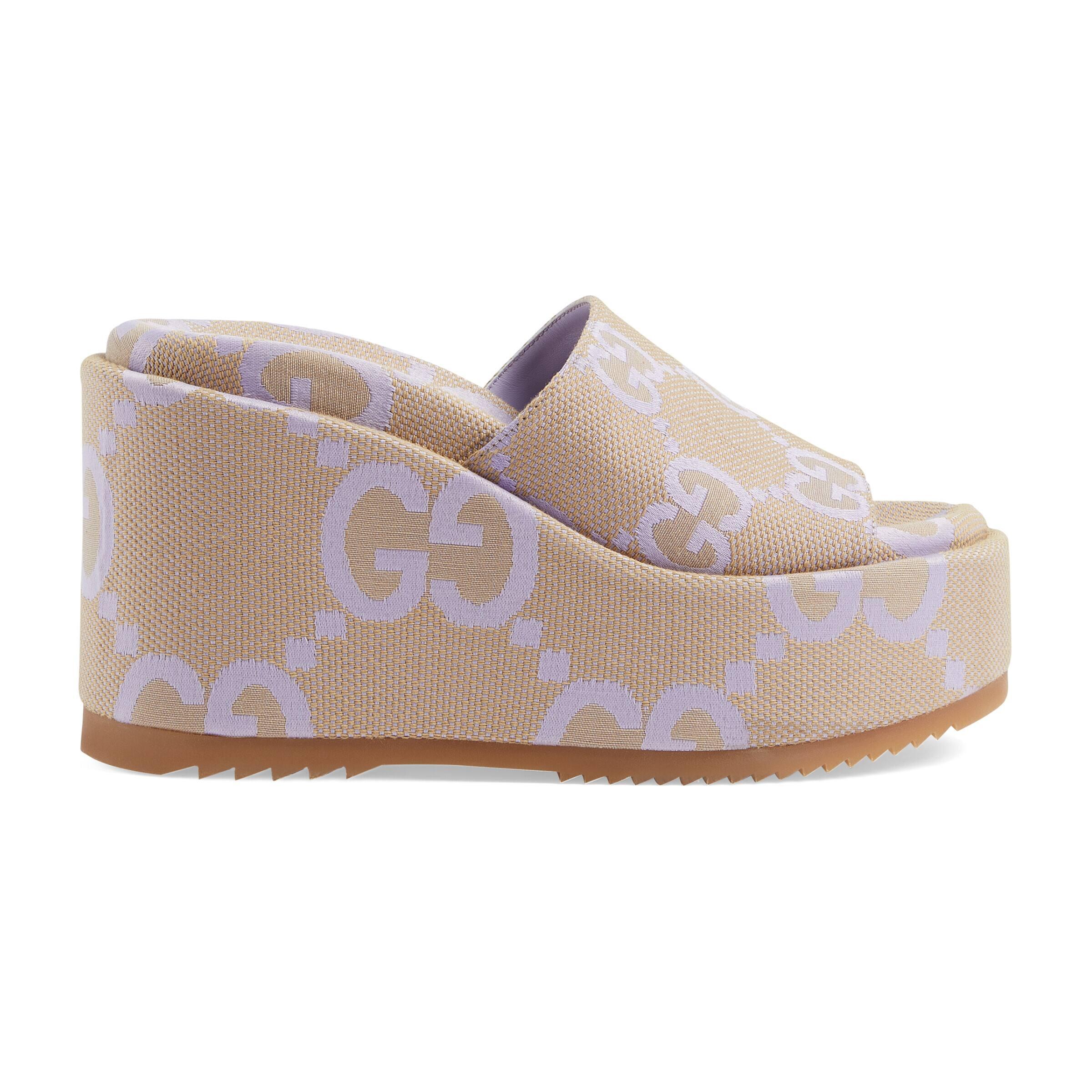 Gucci Jumbo GG Platform Slide Sandal in Gray | Lyst