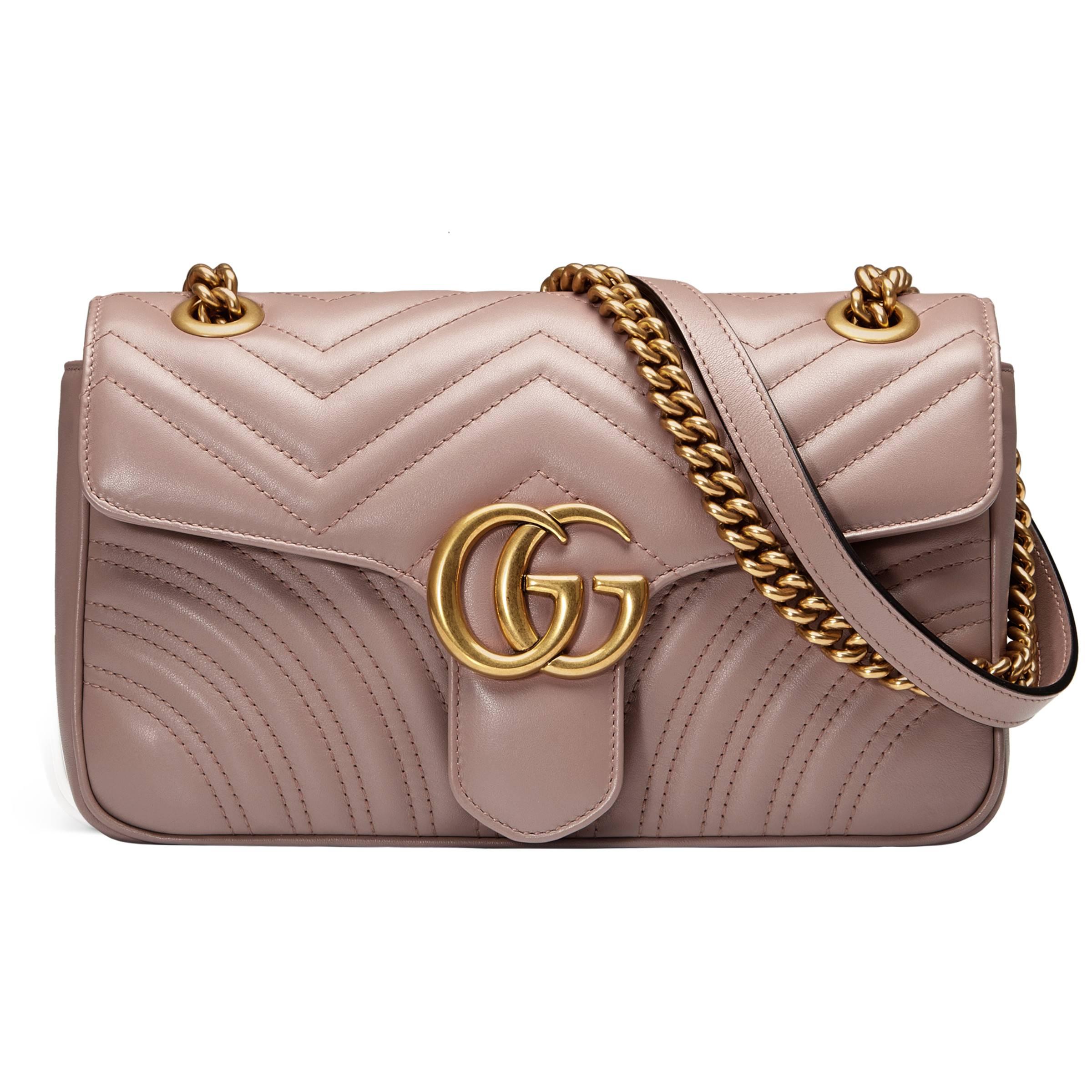 Gucci Leather GG Marmont Matelassé Shoulder Bag in Dusty Pink Leather ...