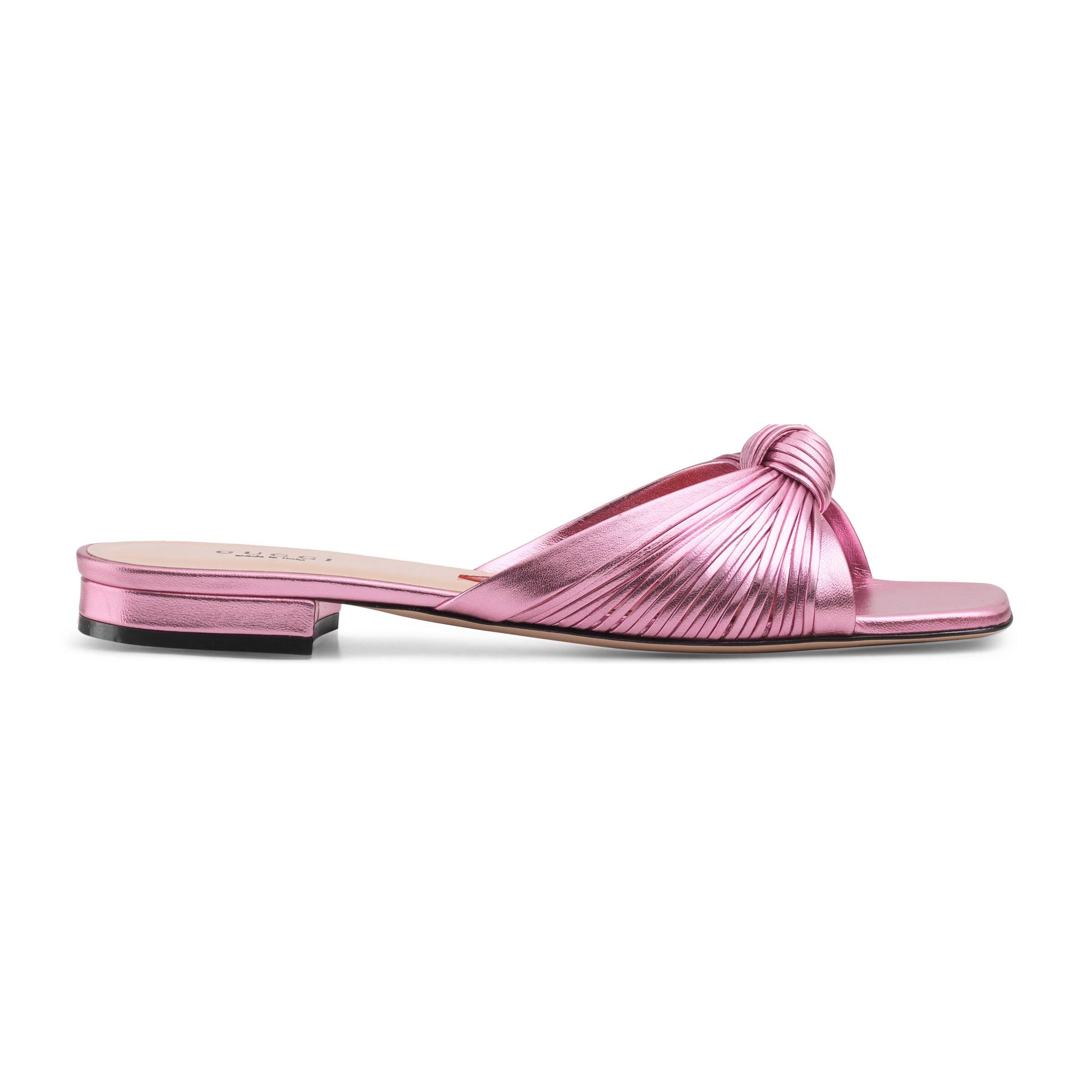 Gucci Metallic Leather Slide in Pink Metallic Leather (Pink) - Lyst