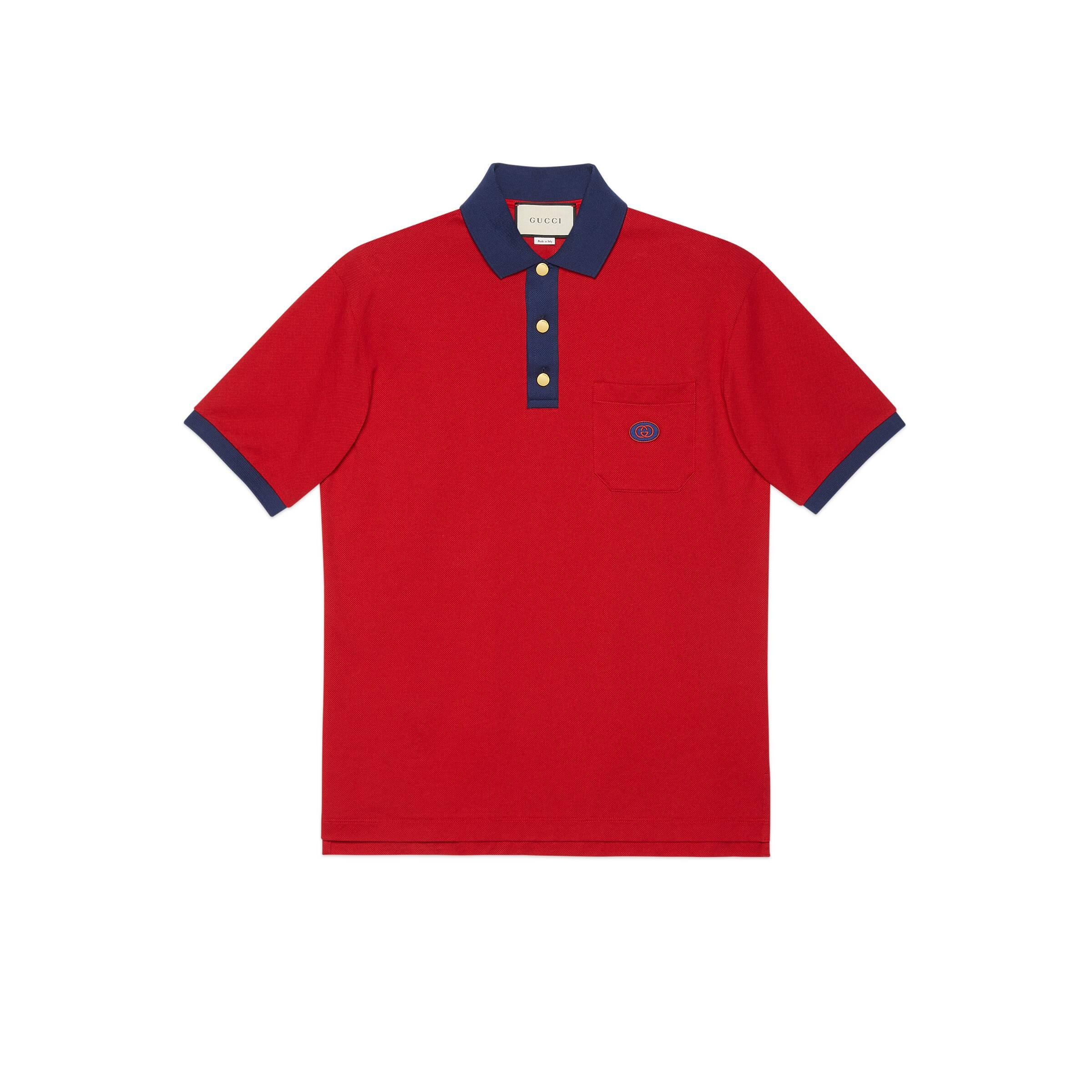 Gucci Cotton Polo With Interlocking G Patch in Red for Men - Lyst
