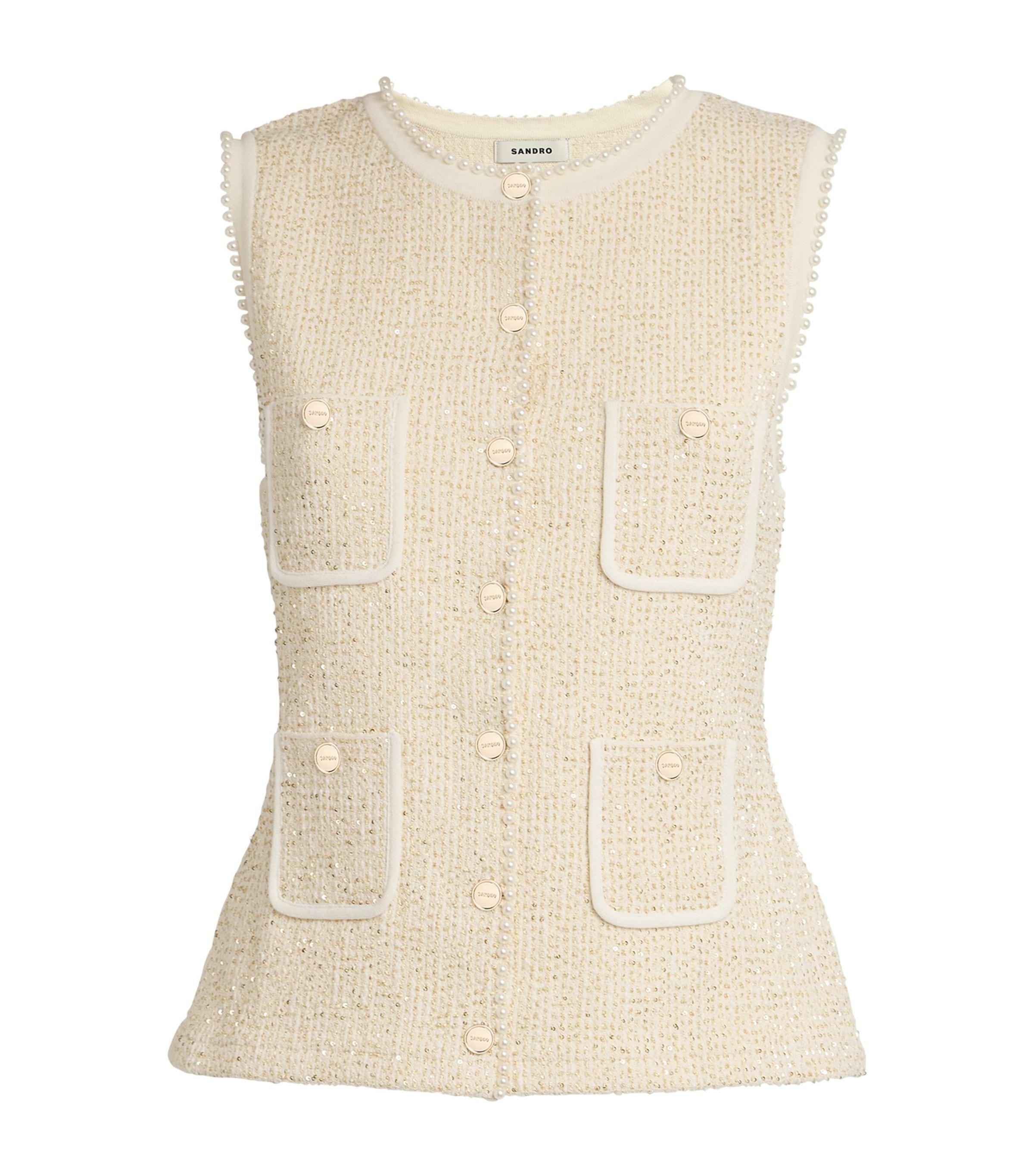Sandro Bouclé Waistcoat in Natural | Lyst