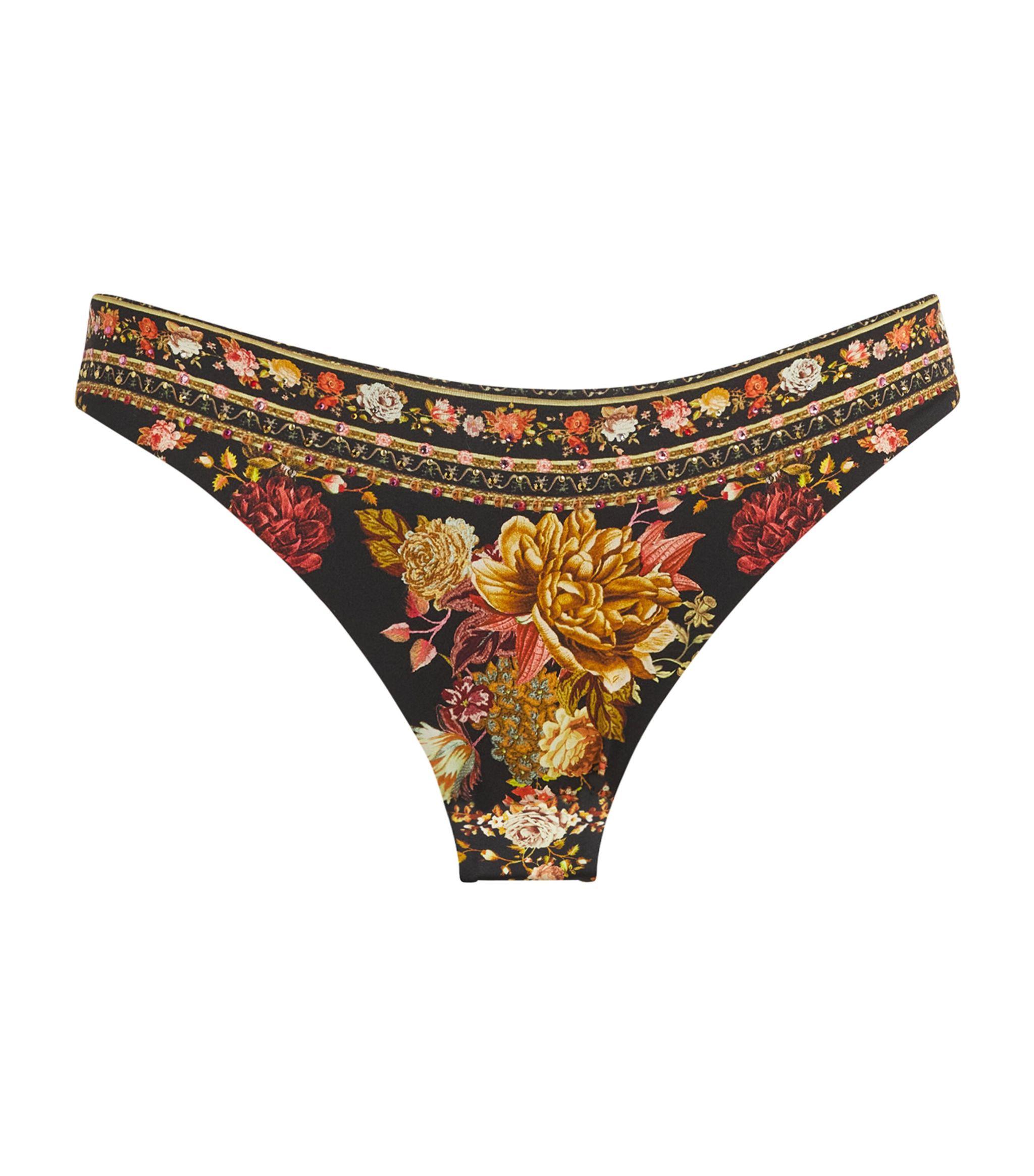 Camilla Floral Crystal-embellished Bikini Bottoms in Natural | Lyst
