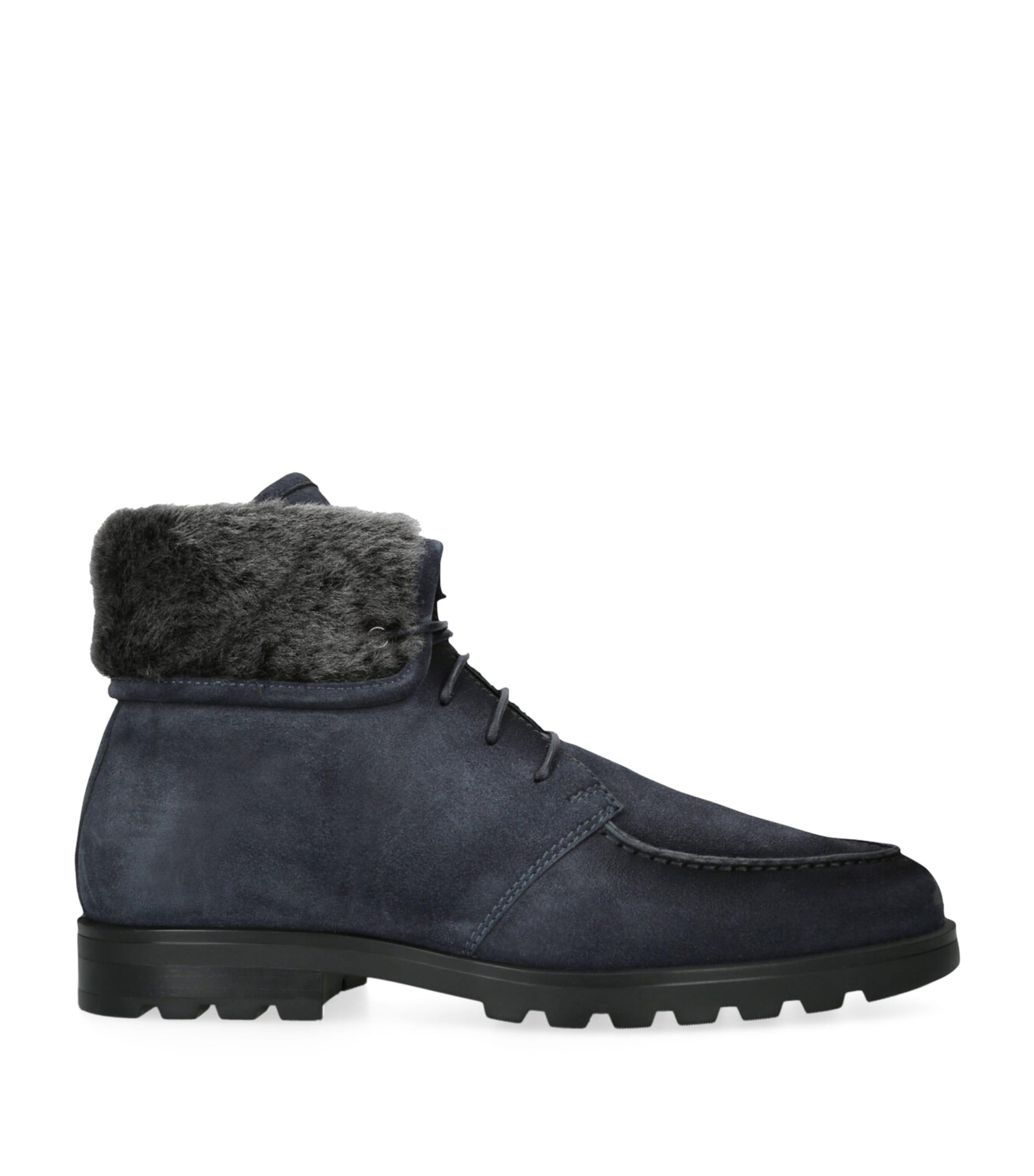Santoni Shearling Detroit Trek Boots in Blue for Men | Lyst