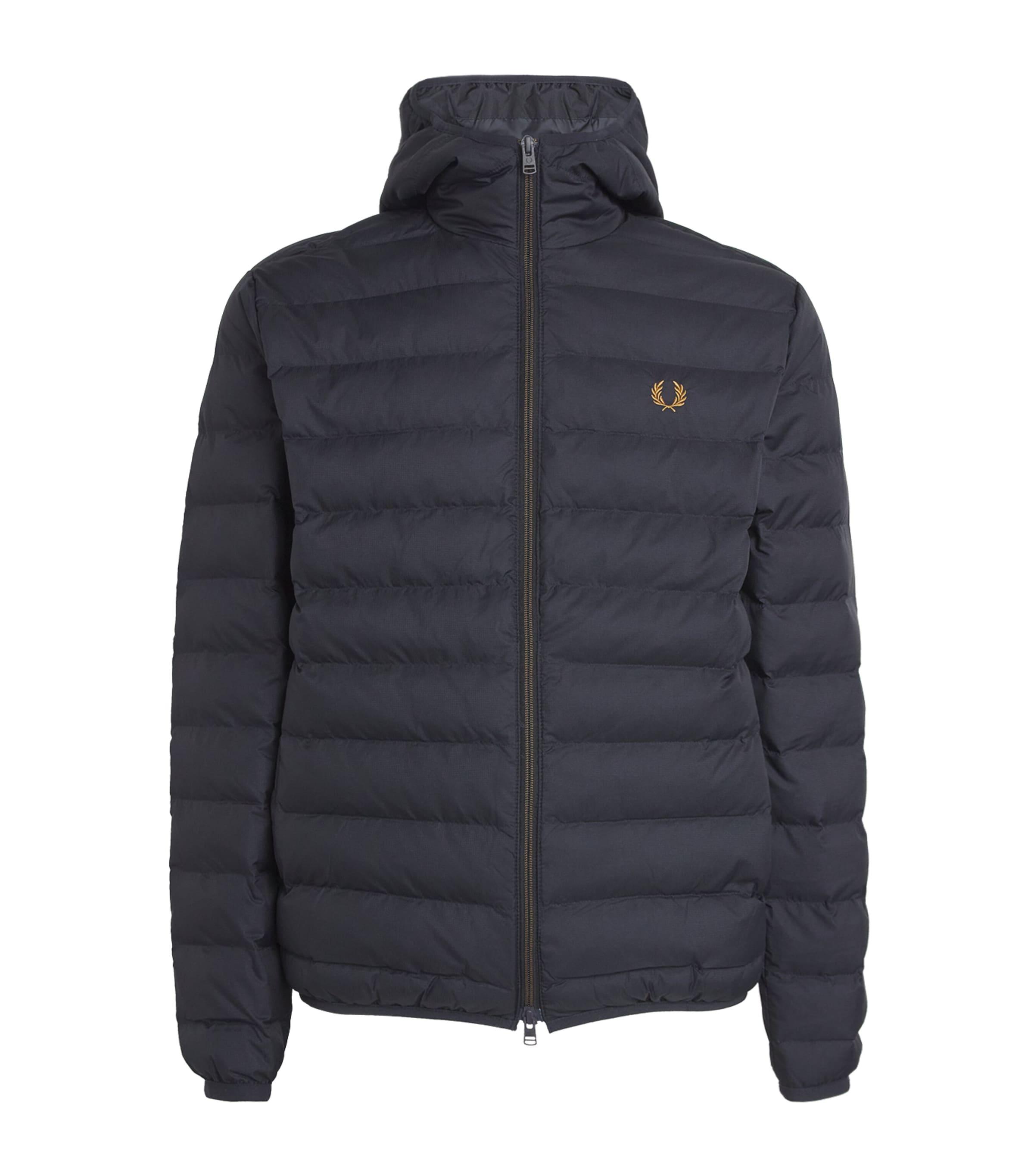 Fred Perry Hooded Puffer Jacket in Blue for Men | Lyst UK