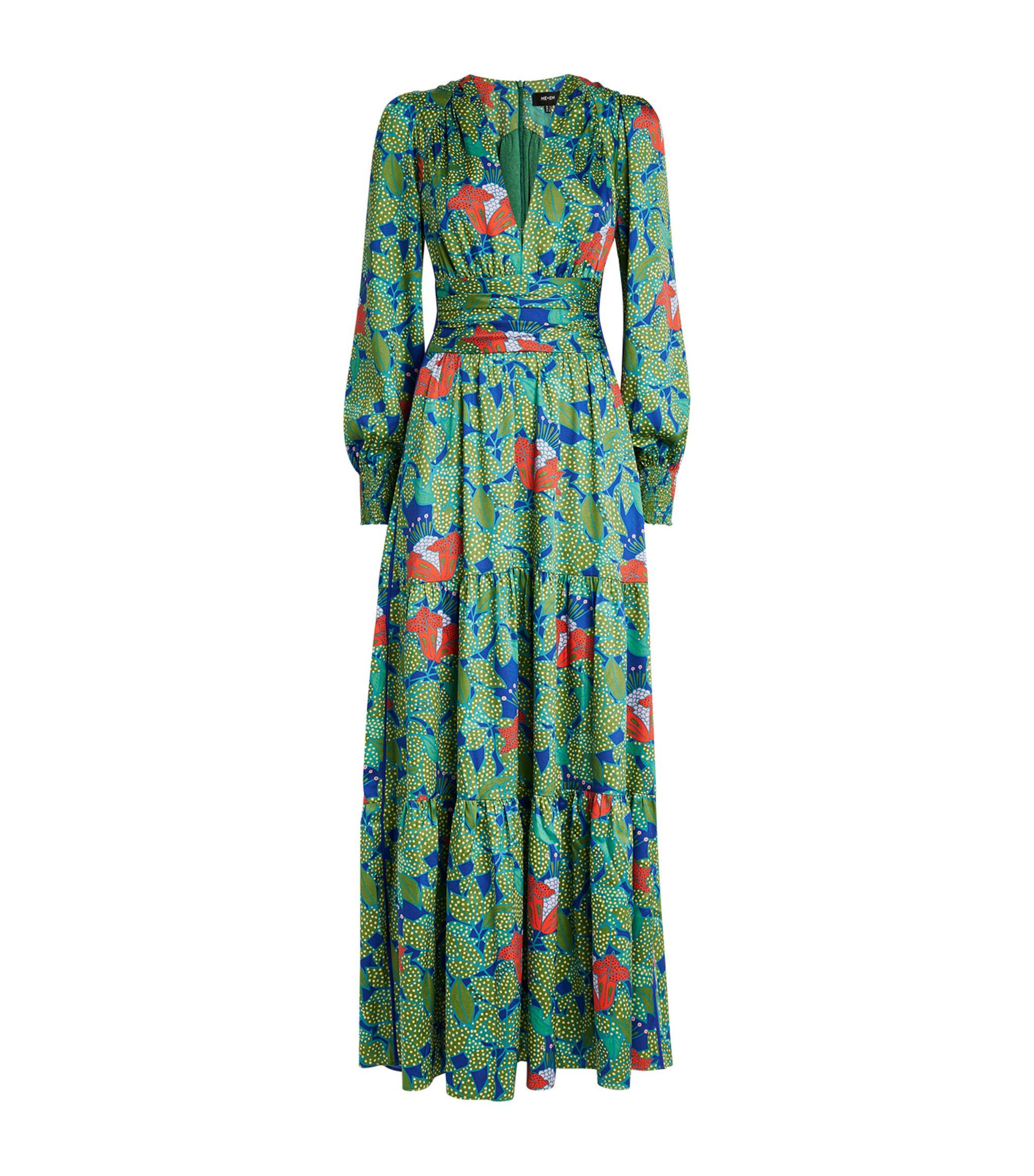 ME+EM Me+em Satin Rainforest Maxi Dress in Green | Lyst