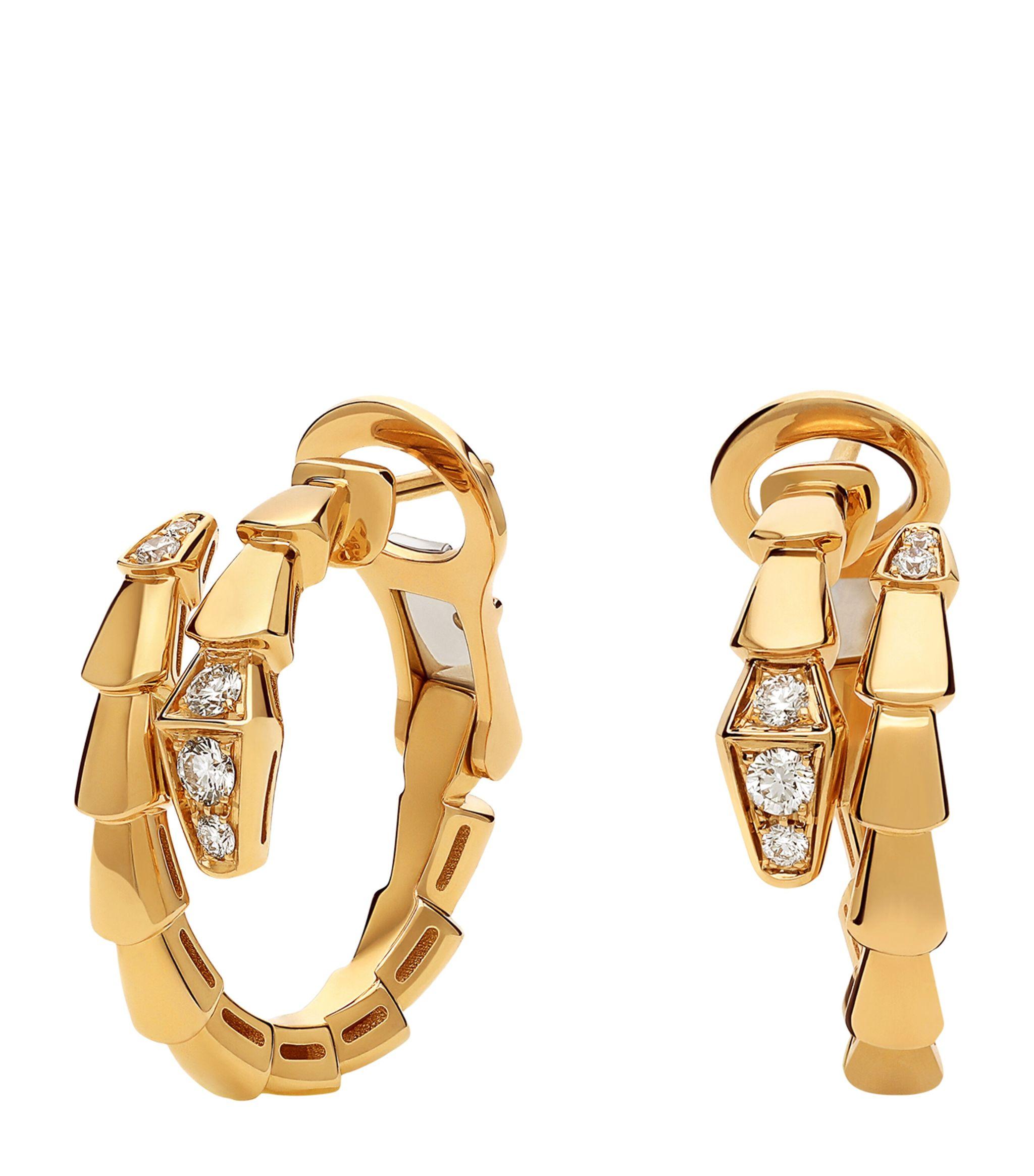 BVLGARI Yellow Gold And Diamond Serpenti Viper Hoop Earrings in ...