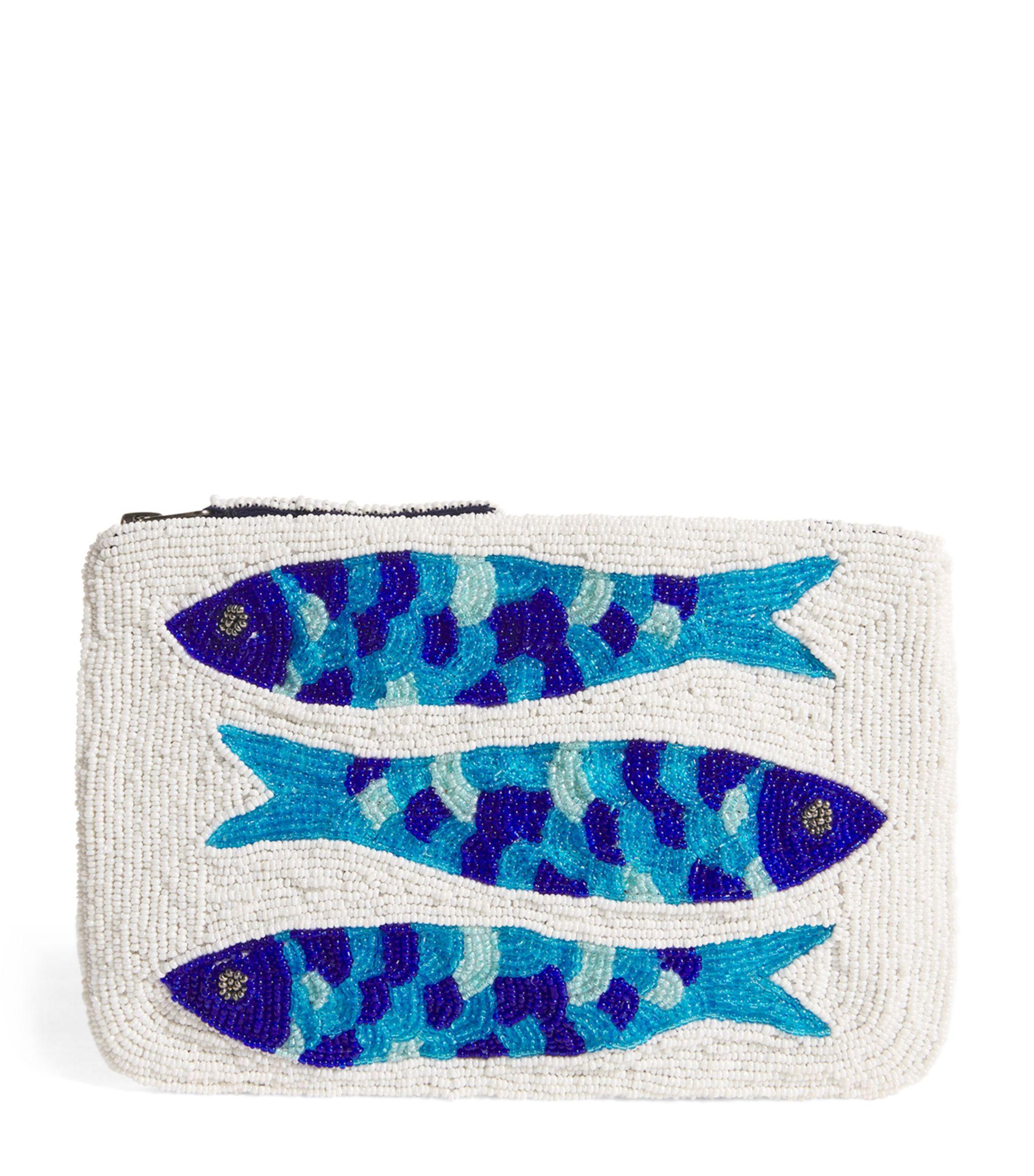 The Jacksons Beaded Fish Clutch Bag in Blue | Lyst