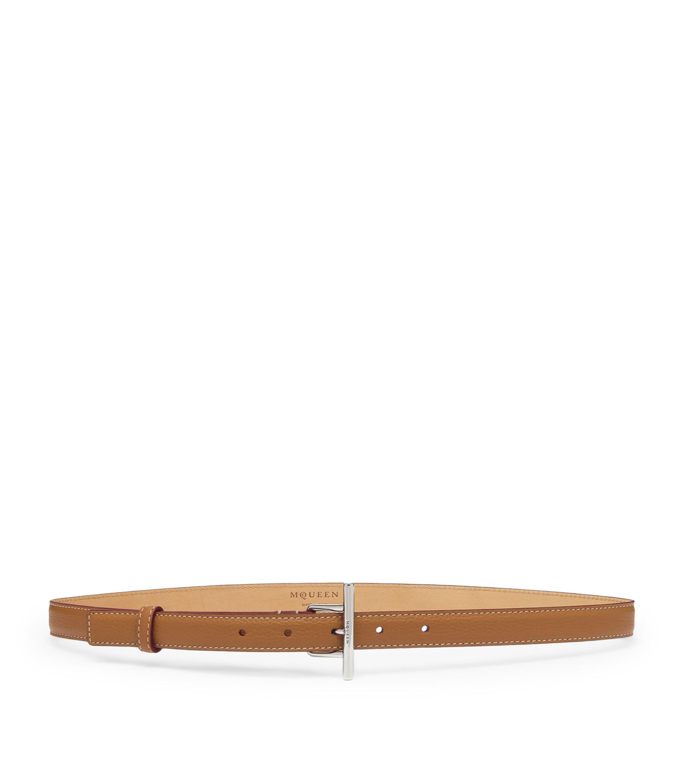 Alexander McQueen Leather T-Bar Belt in Natural | Lyst UK