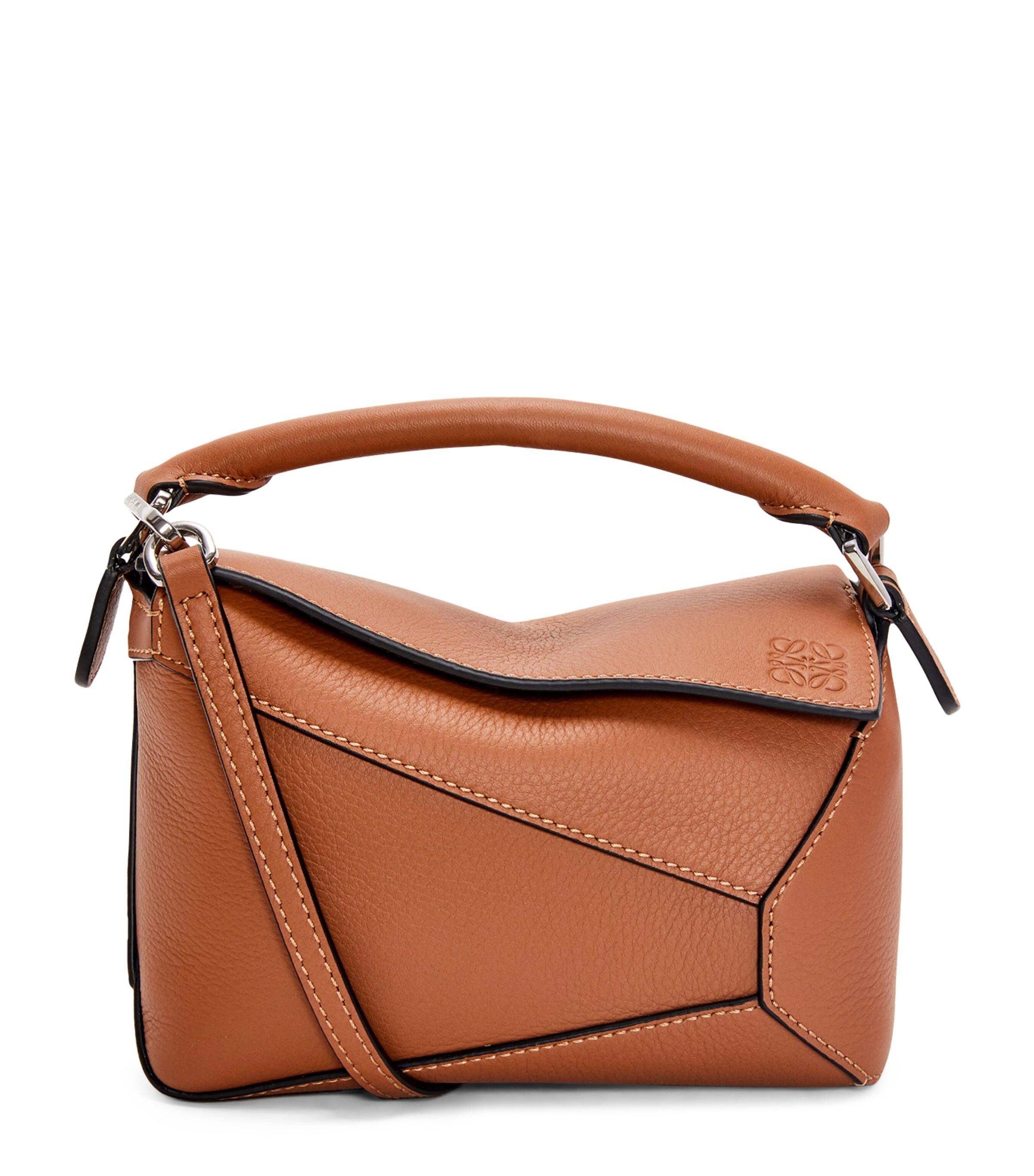 Loewe Mini Leather Puzzle Edge Top-Handle Bag in Brown | Lyst