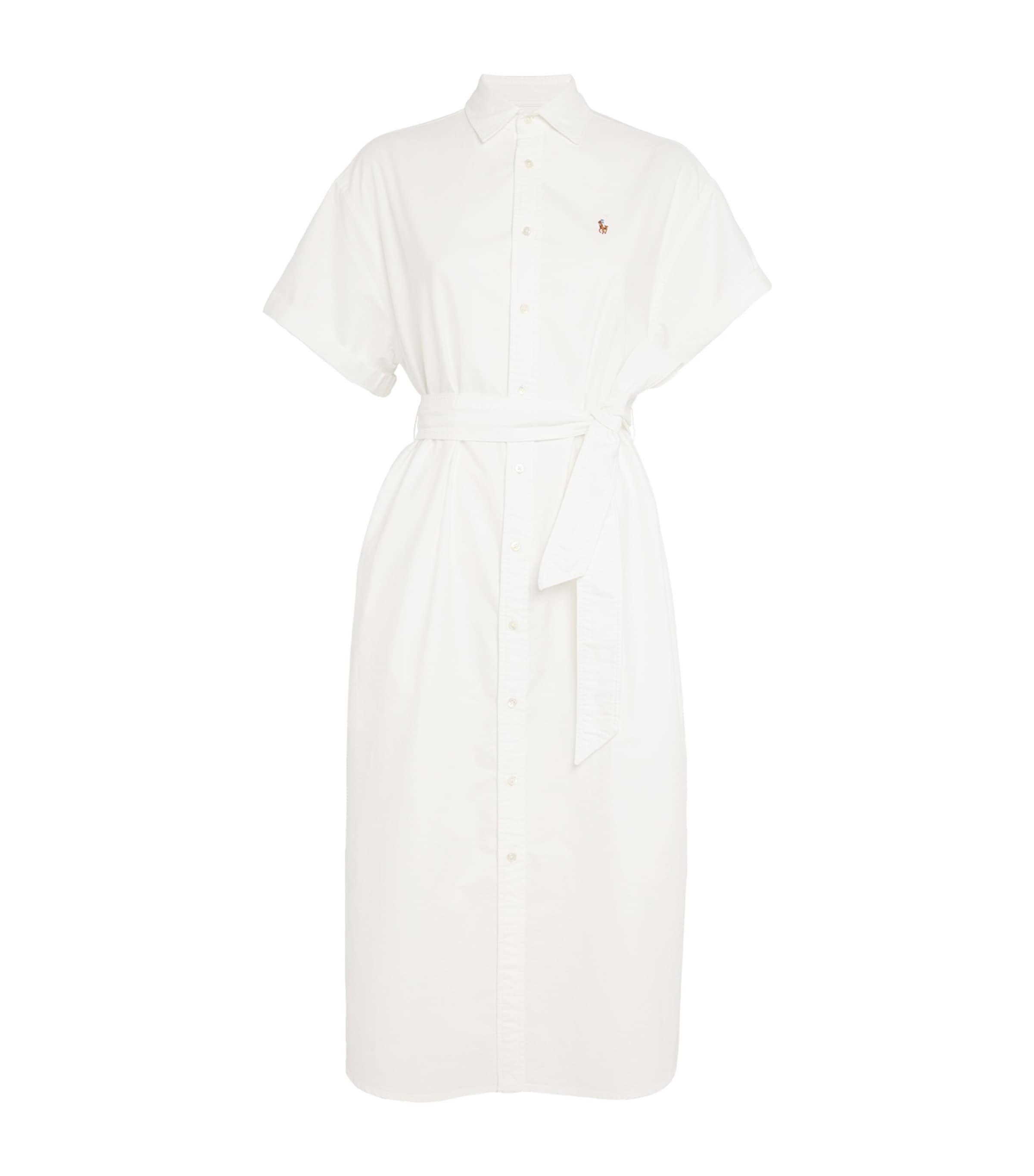 Polo Ralph Lauren Oxford Cotton Belted Shirt Dress in White | Lyst