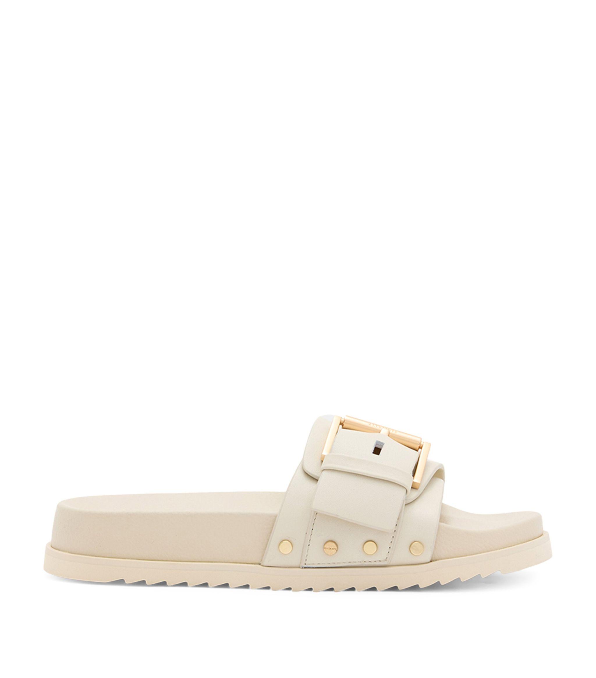 AllSaints Leather Ellie Studded Slides in White | Lyst