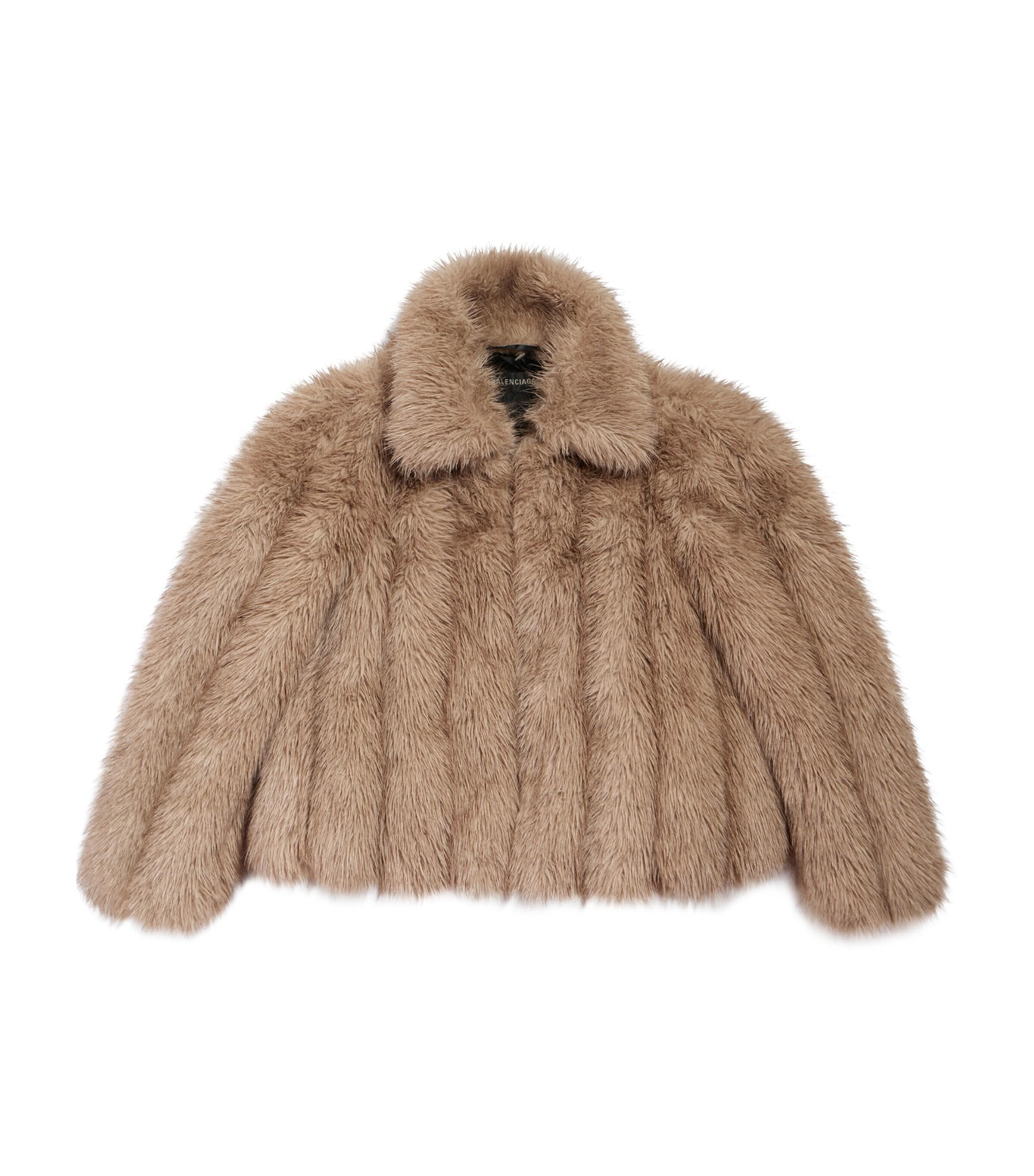Balenciaga Faux Fur Shrunk Jacket in Brown | Lyst