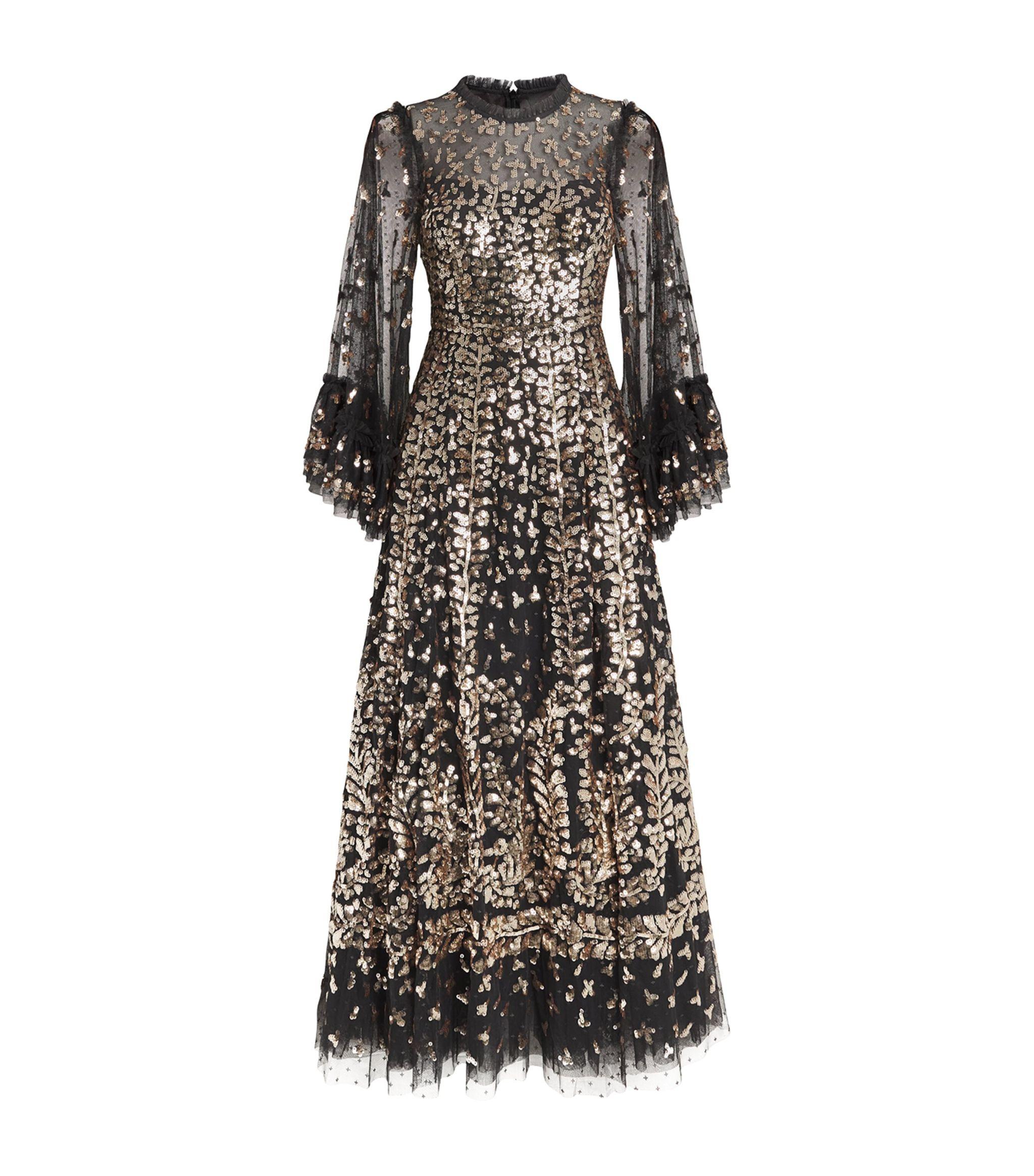 Needle & Thread Sequin-Embellished Fern Gown in Black | Lyst