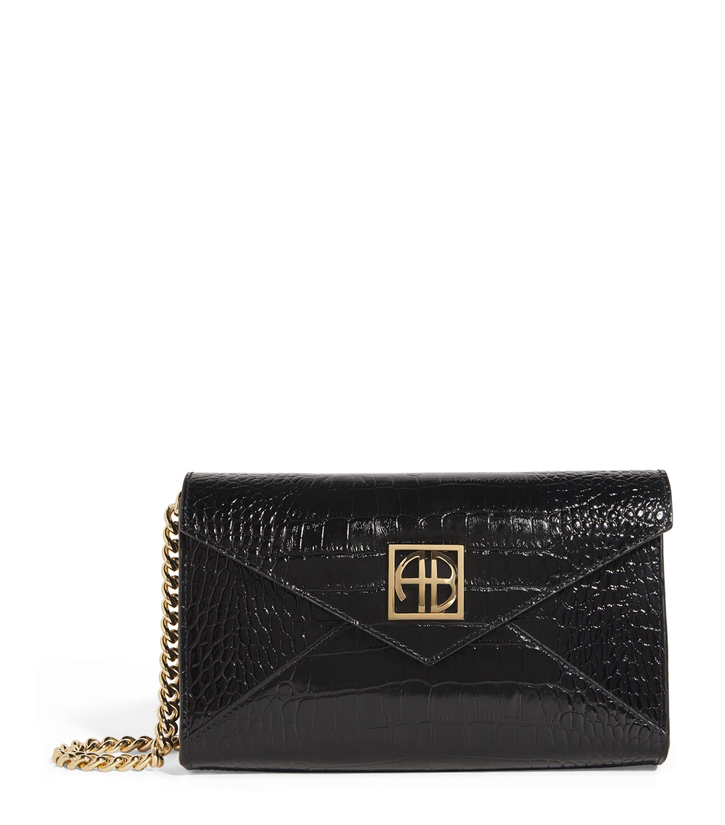 Anine Bing Small Croc-Embossed Elly Clutch in Black | Lyst