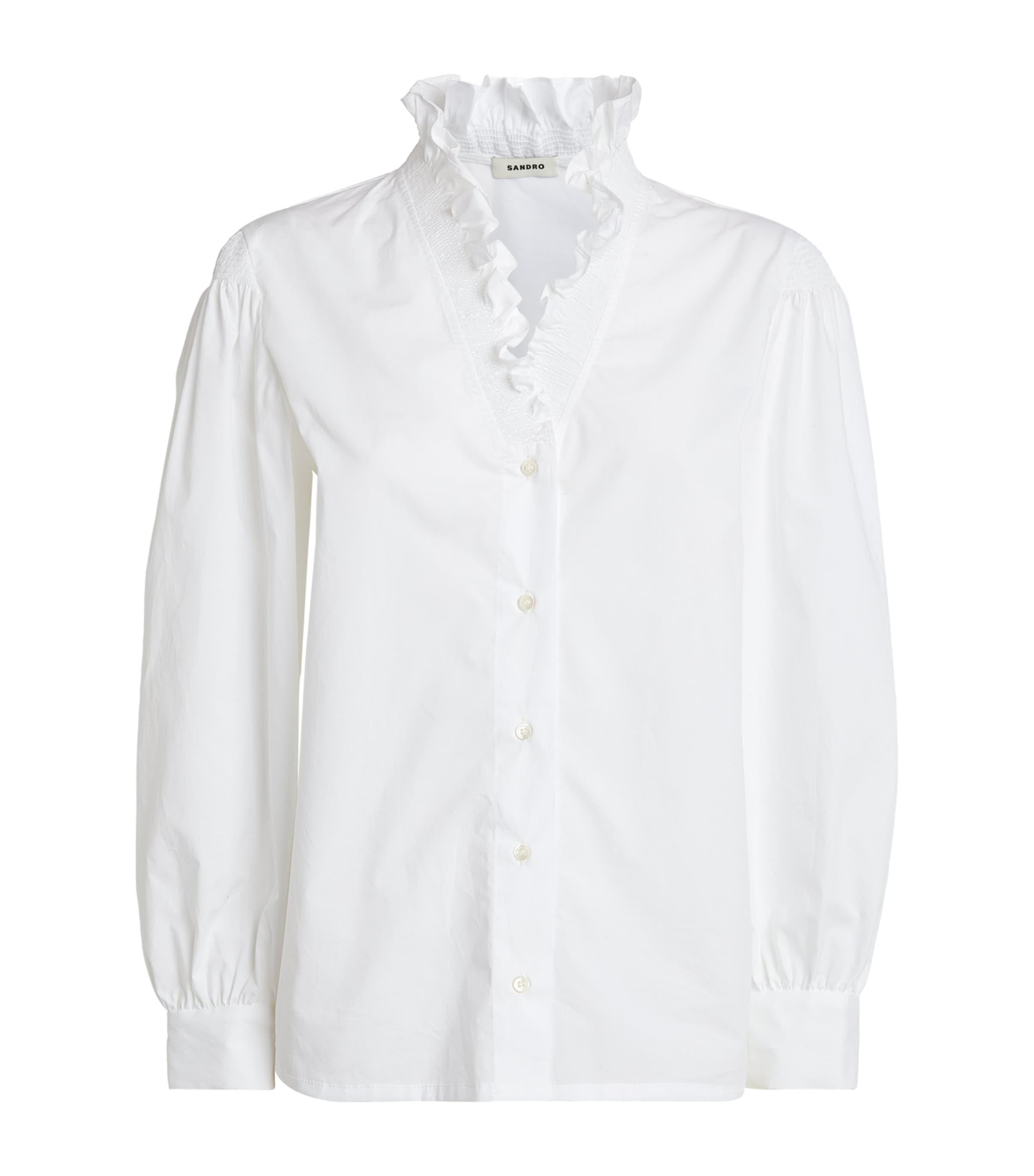 Sandro Ruffled-Collar Blouse in White | Lyst