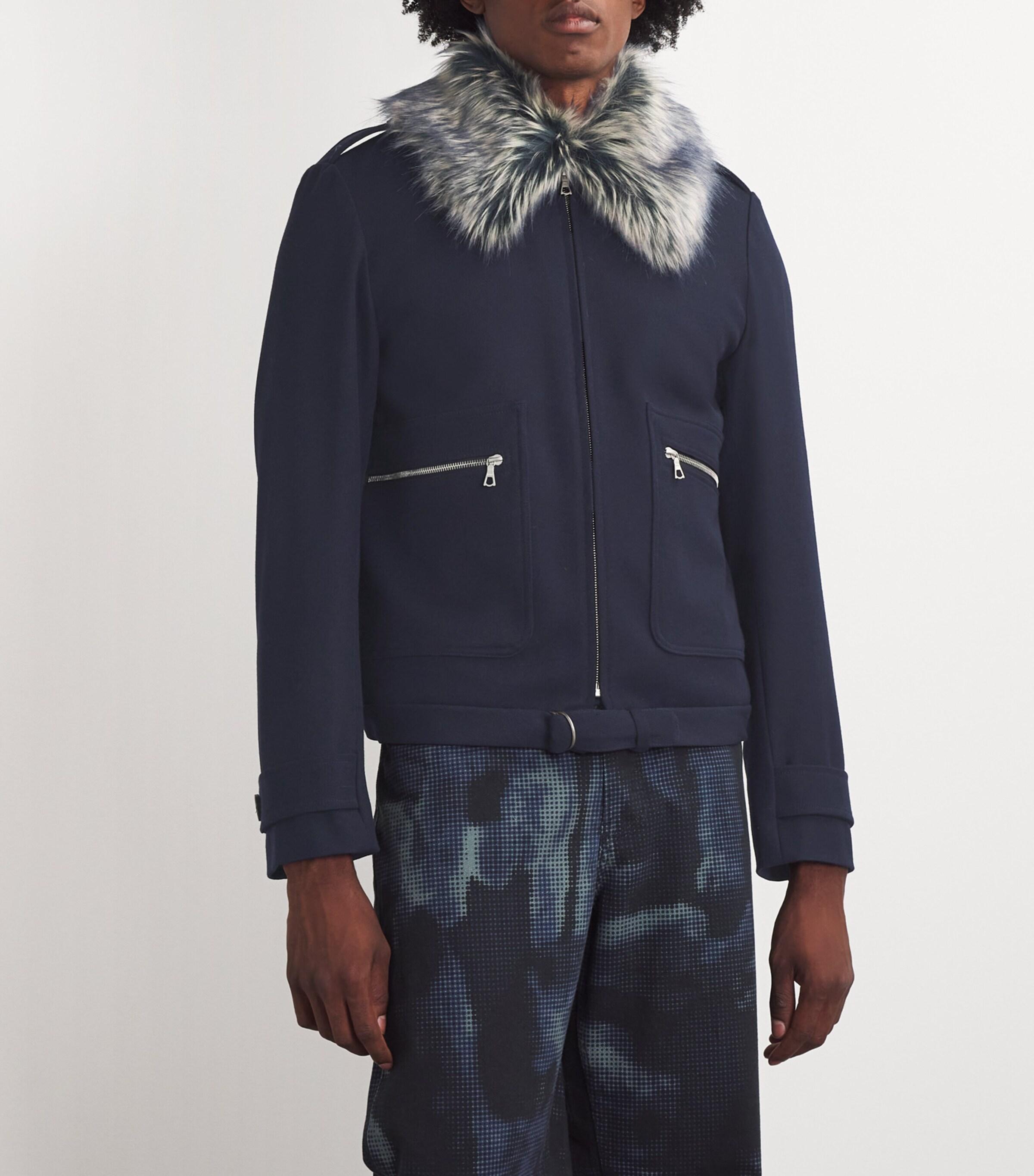 Dries Van Noten Faux Fur-Collar Verona Bomber Jacket in Blue Dries Van Noten Faux Fur-Collar Verona Bomber Jacket in Blue