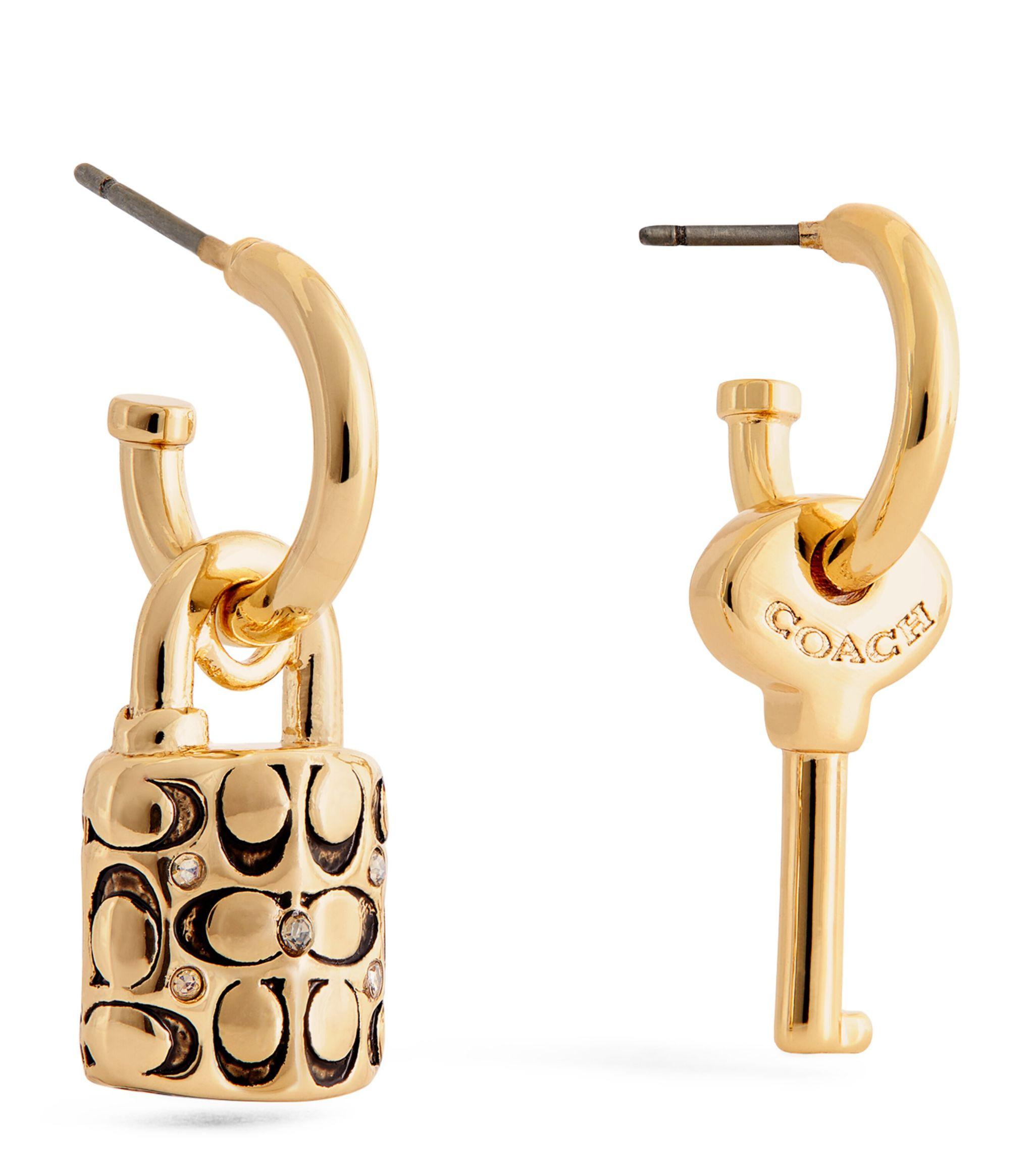 COACH Padlock Key Earrings in Metallic | Lyst UK