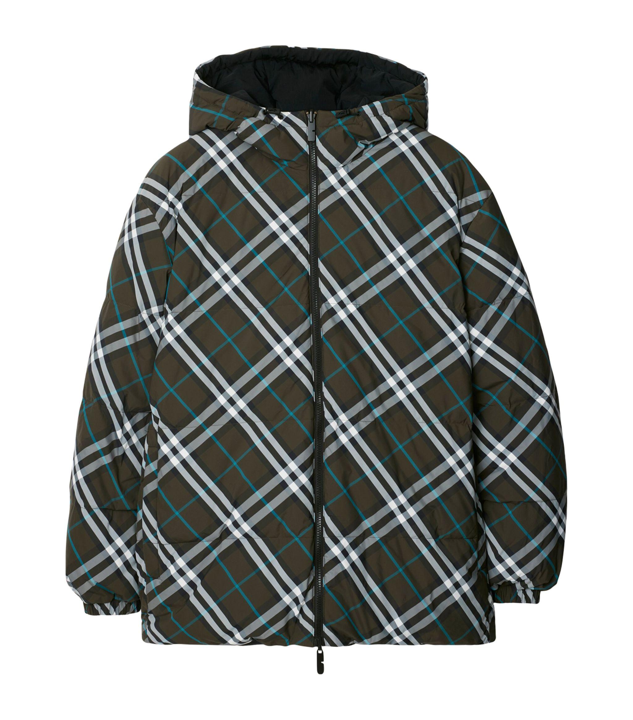Burberry Reversible Check Puffer Jacket in Green for Men | Lyst