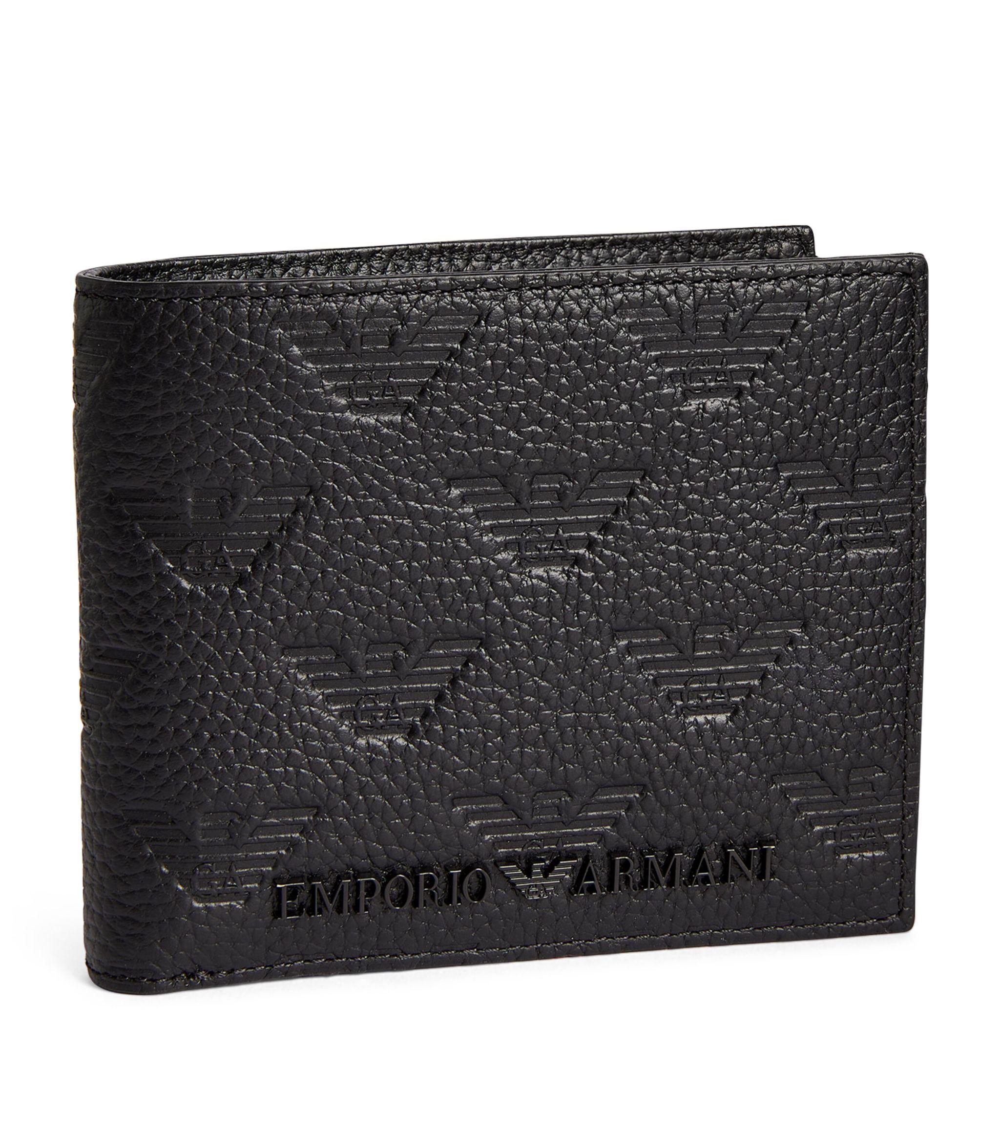Emporio Armani Leather Eagle Bifold Wallet in Black for Men | Lyst