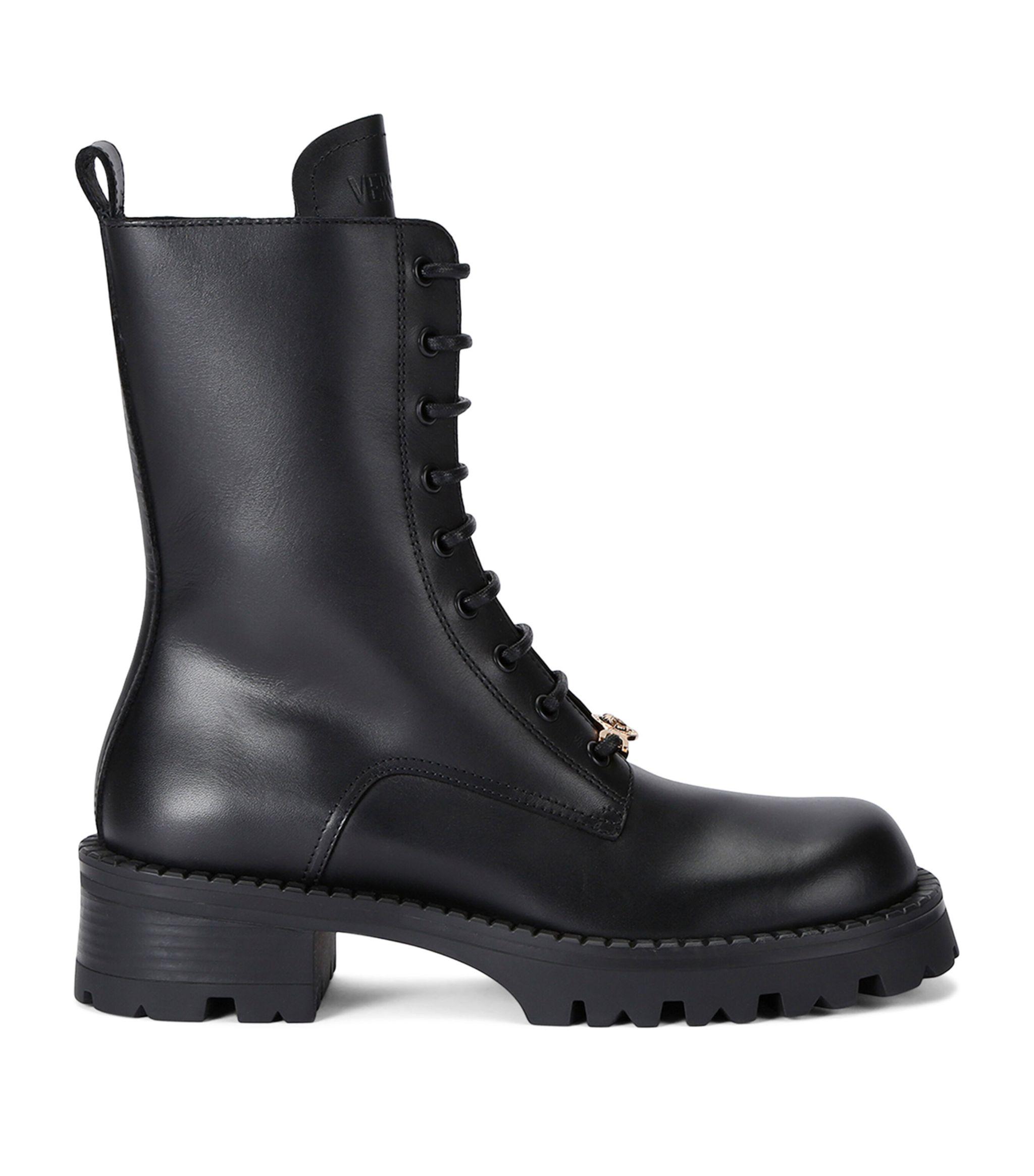 Versace Leather Medusa '95 Lace-Up Boots in Black | Lyst
