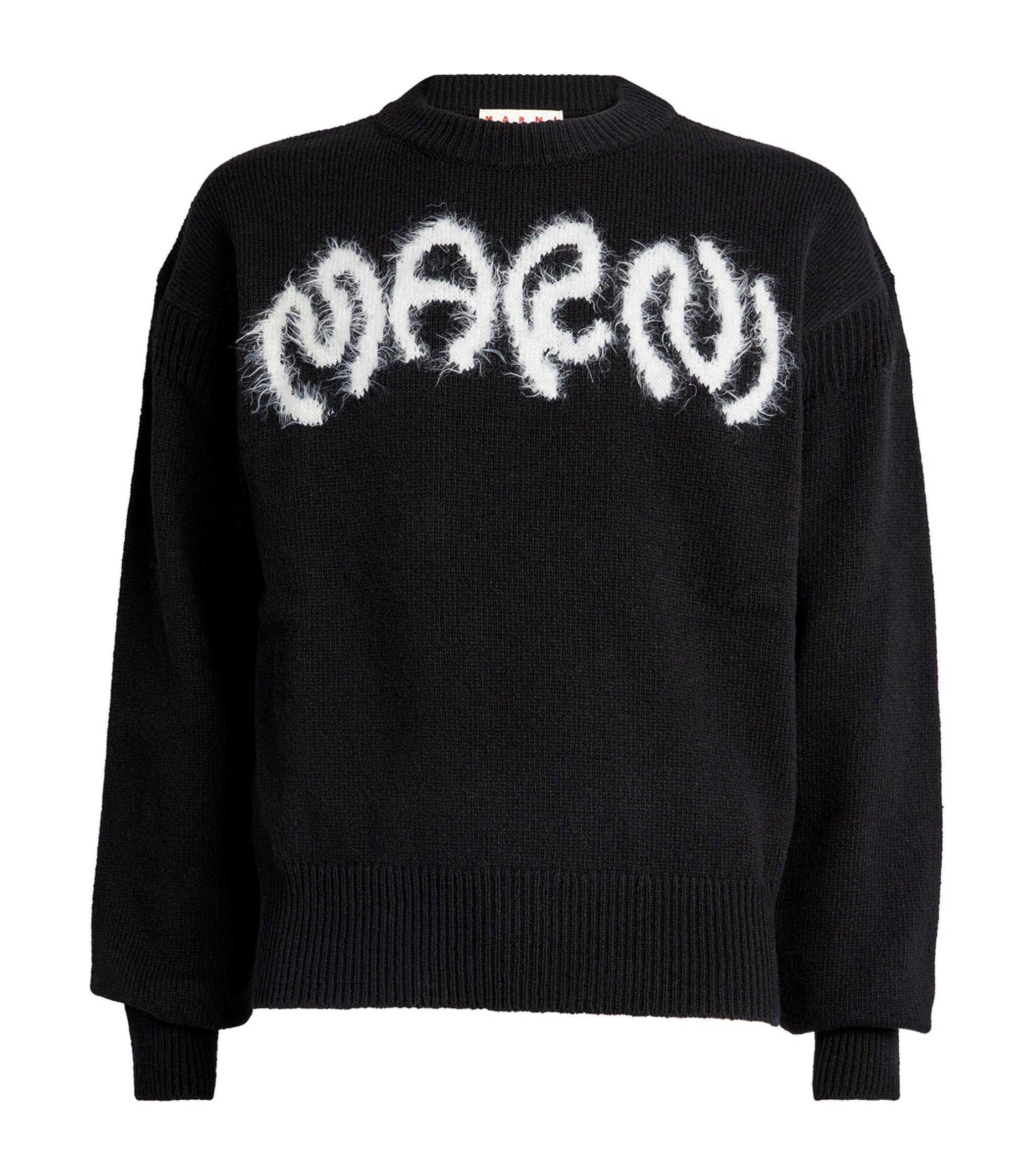 Marni Virgin Wool Round-neck Logo Sweater in Black for Men | Lyst