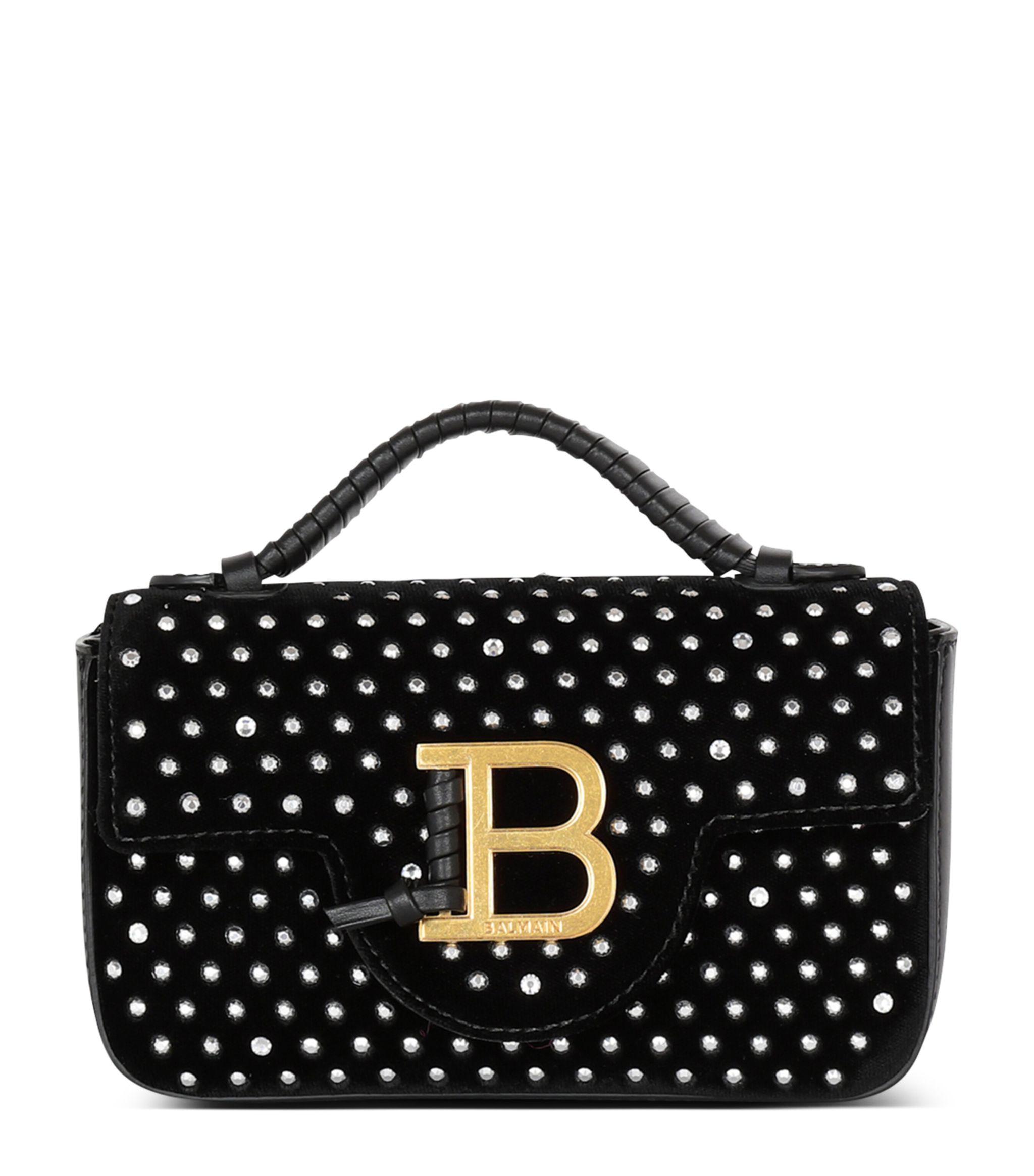 Balmain Mini Velvet Embellished B-buzz Cross-body Bag in Black | Lyst