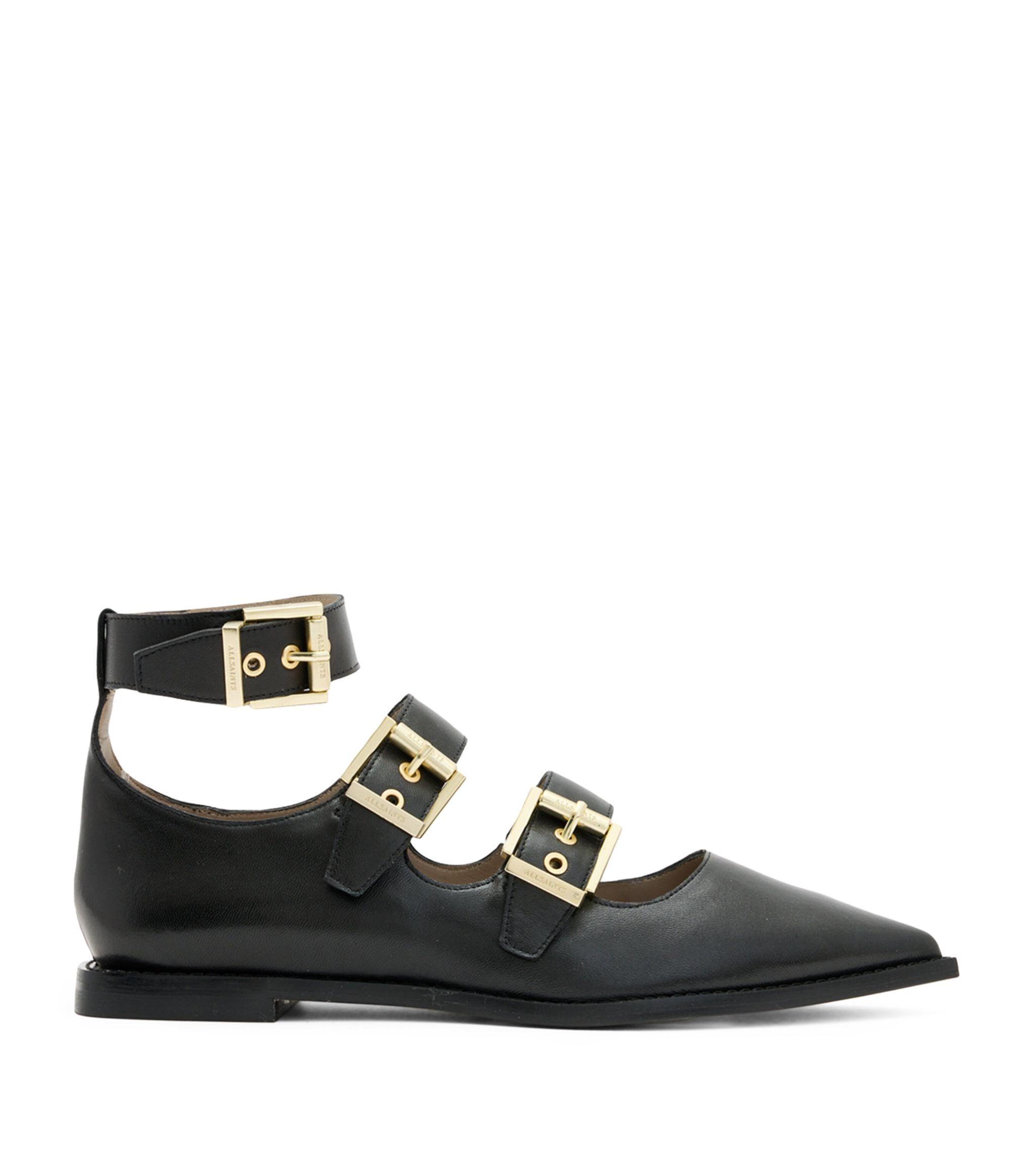 AllSaints Leather Susan Buckle Flats in Black | Lyst