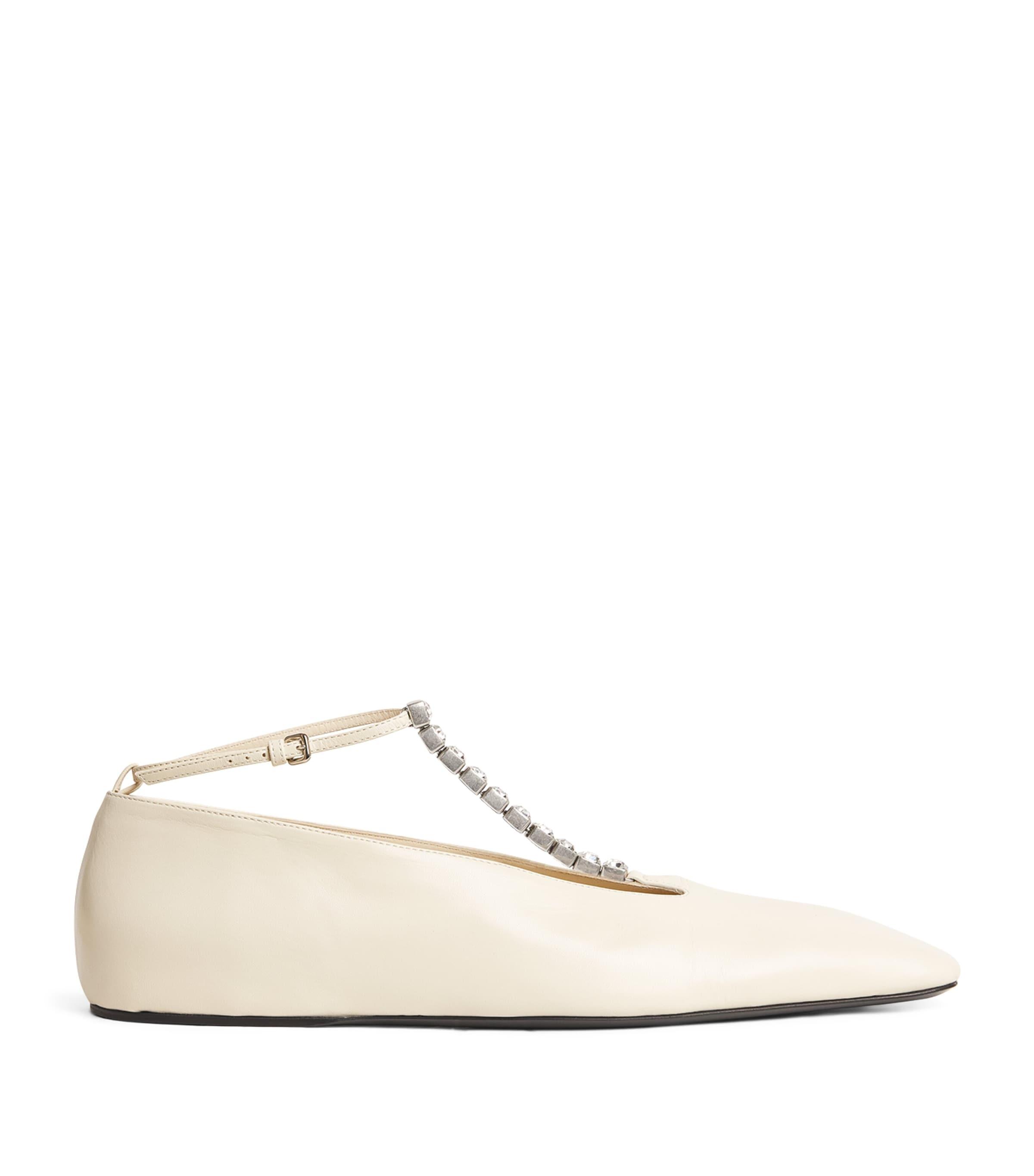 Jil Sander Leather Crystal-Embellished Ballet Flats in White | Lyst