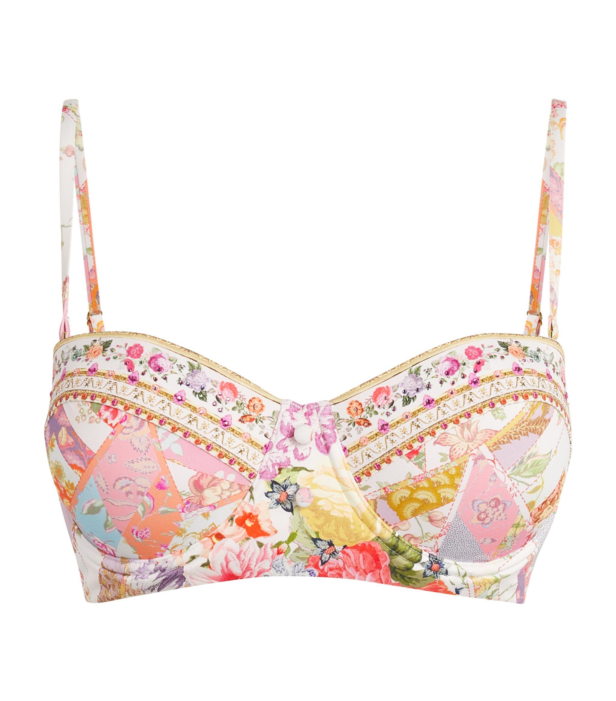 Camilla Floral Crystal-Embellished Bikini Top in Pink | Lyst