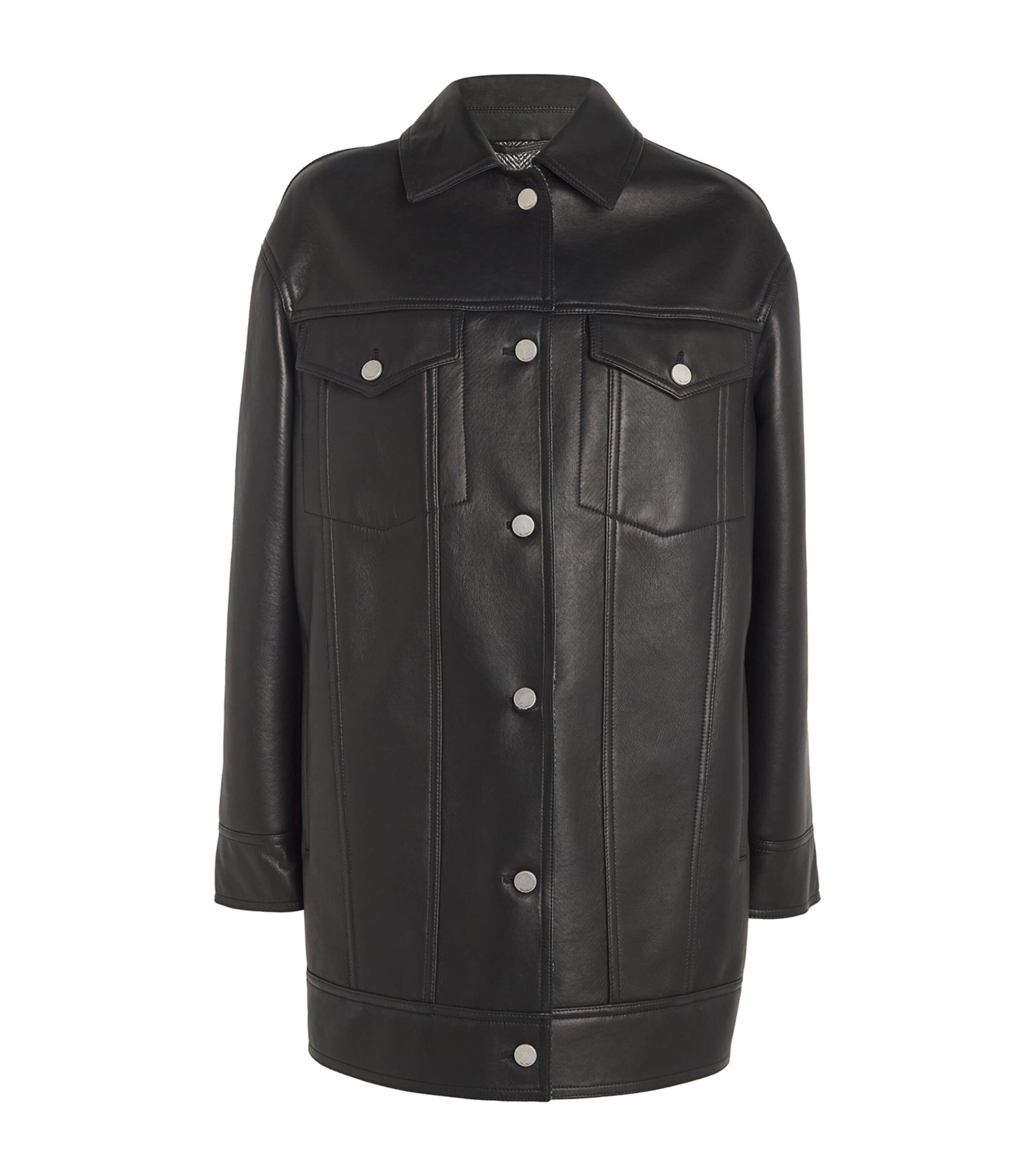 Max Mara Leather Tweed-Lined Jacket in Black | Lyst