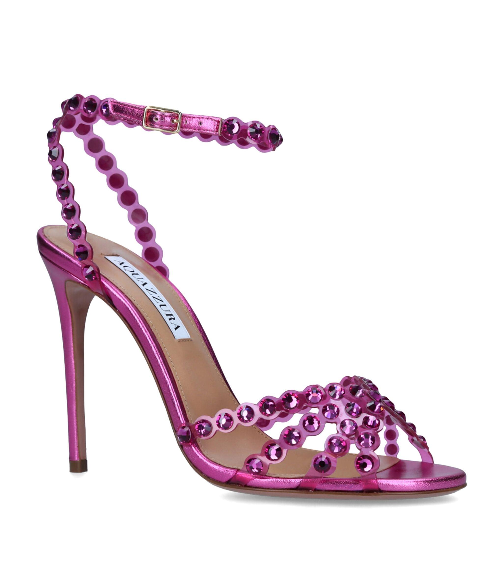Aquazzura Leather Crystal Embellished Tequila Plexi Sandals 105 In Pink