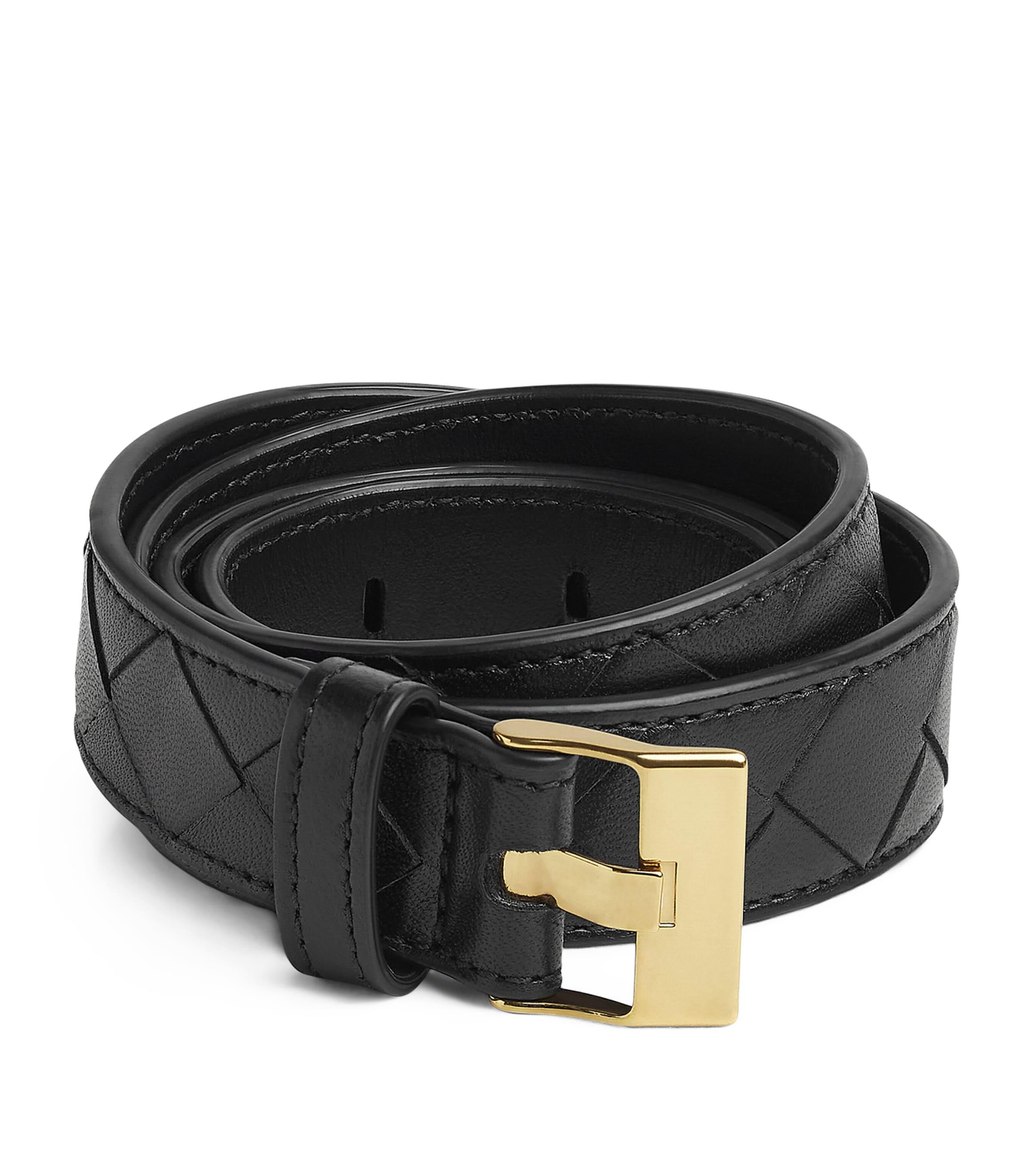 Bottega Veneta Leather Intreccio Watch Belt in Black | Lyst UK