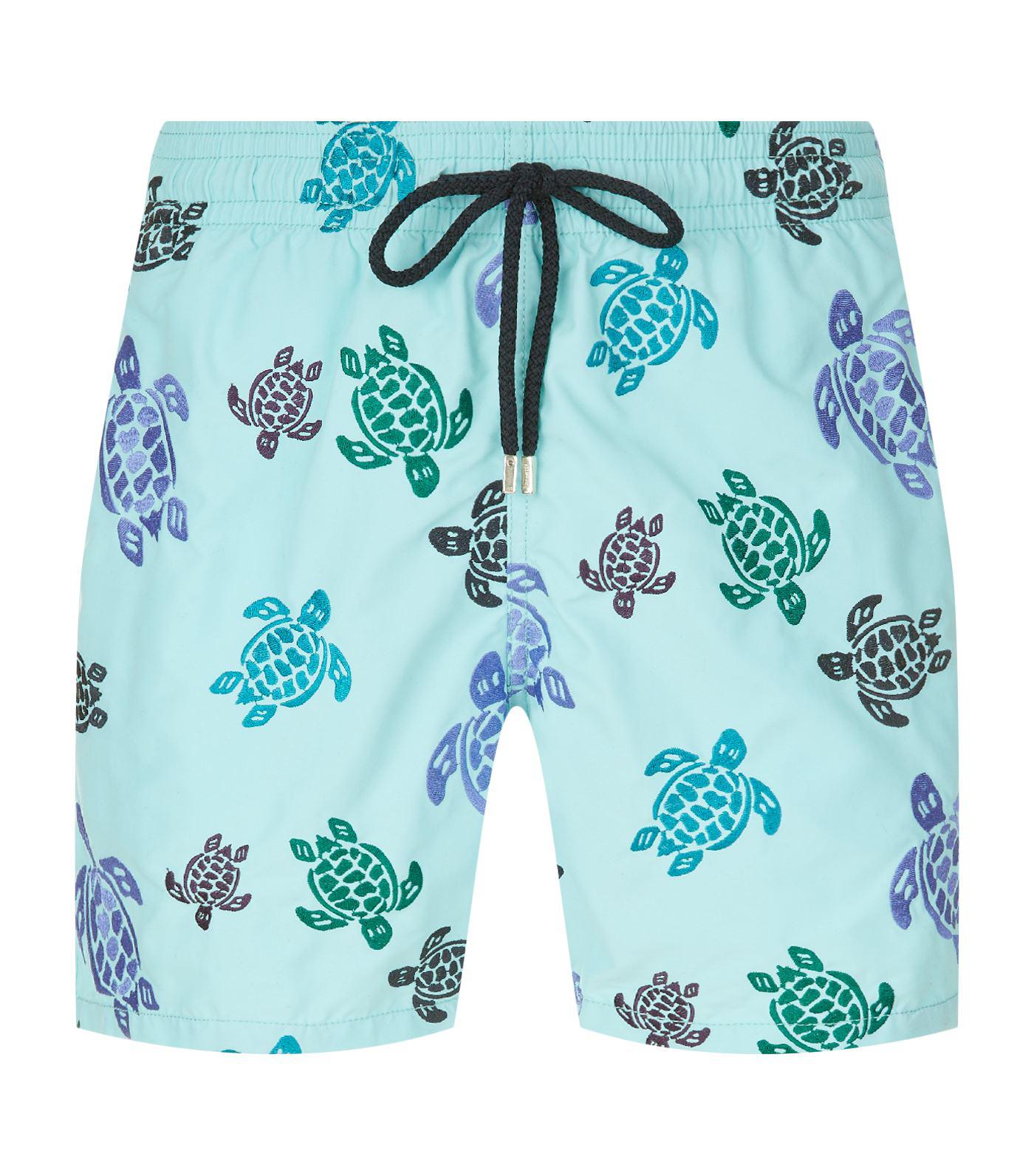 Vilebrequin Cotton Embroidered Turtle Mistral Swim Shorts In Blue For