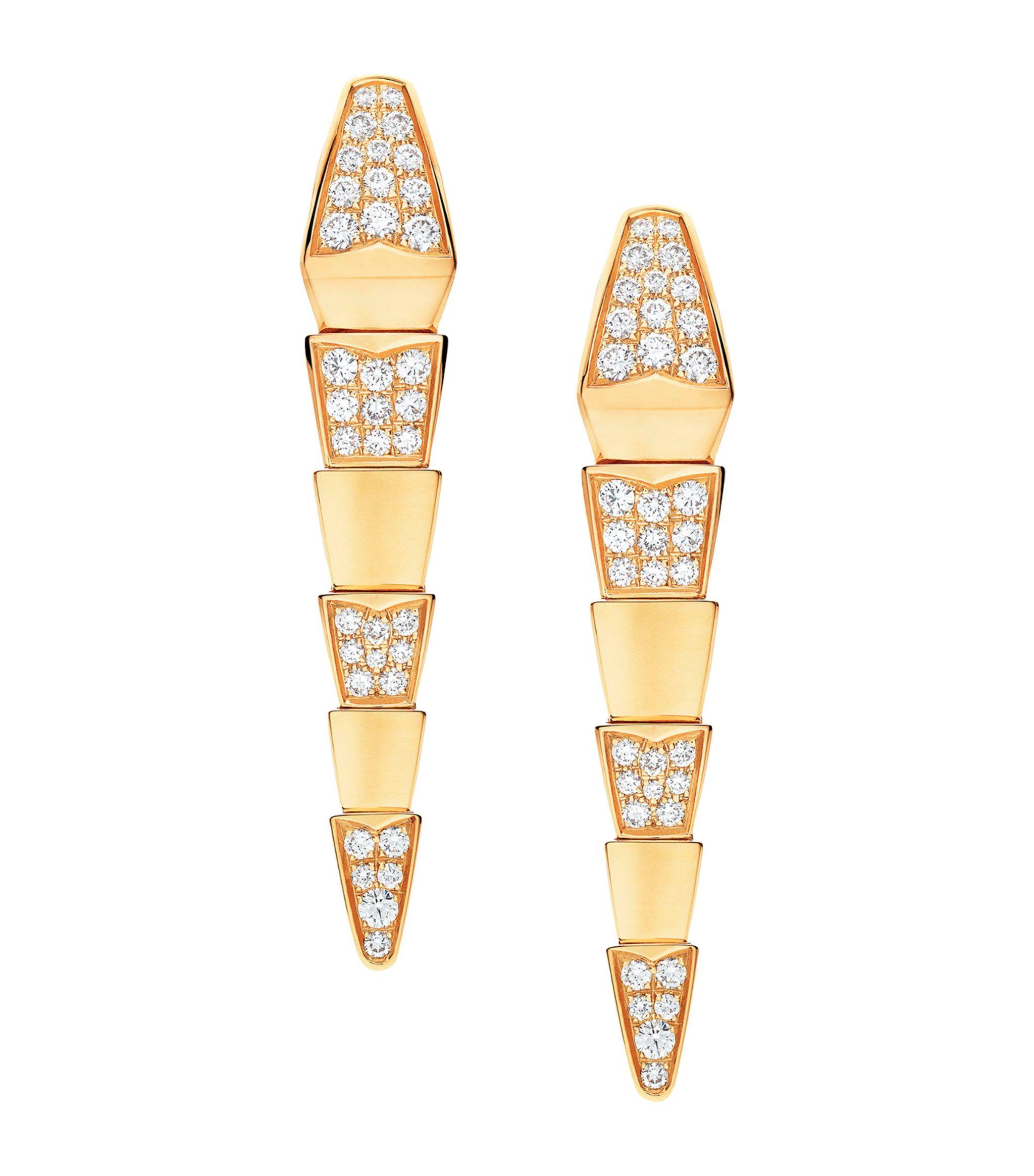 BVLGARI Yellow Gold And Diamond Serpenti Scaglie Earrings in Metallic ...