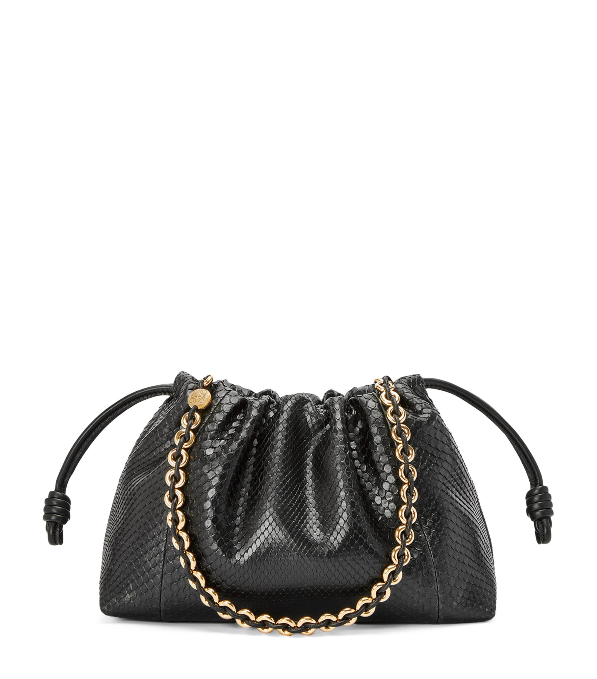 Loewe Medium Snakeskin Flamenco Shoulder Bag in Black | Lyst