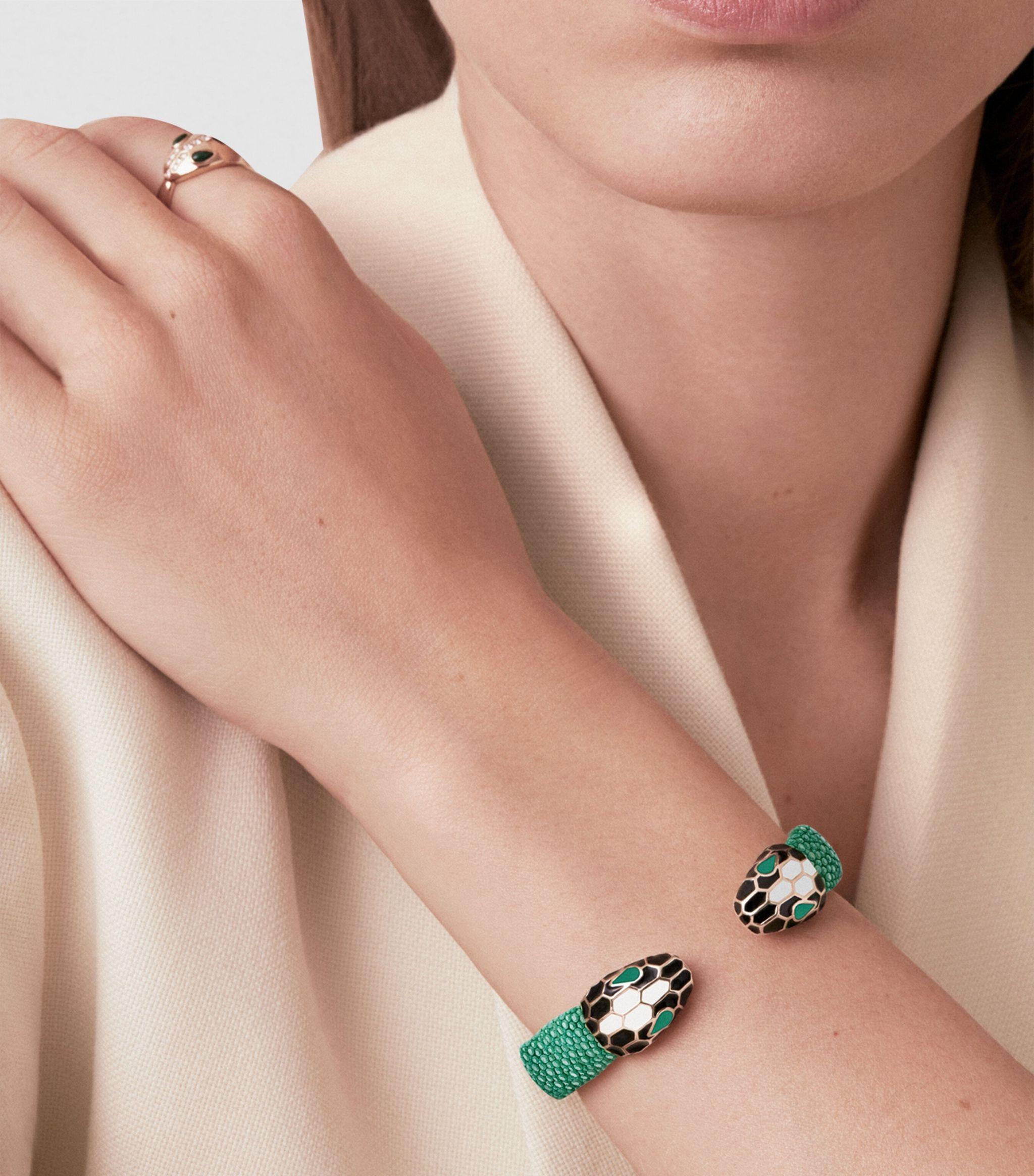 BVLGARI Leather Serpenti Forever Bangle Medium in Green Lyst